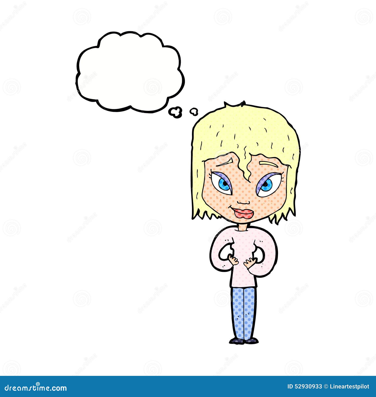 Cartoon Satisfied Woman with Thought Bubble Stock Illustration ...