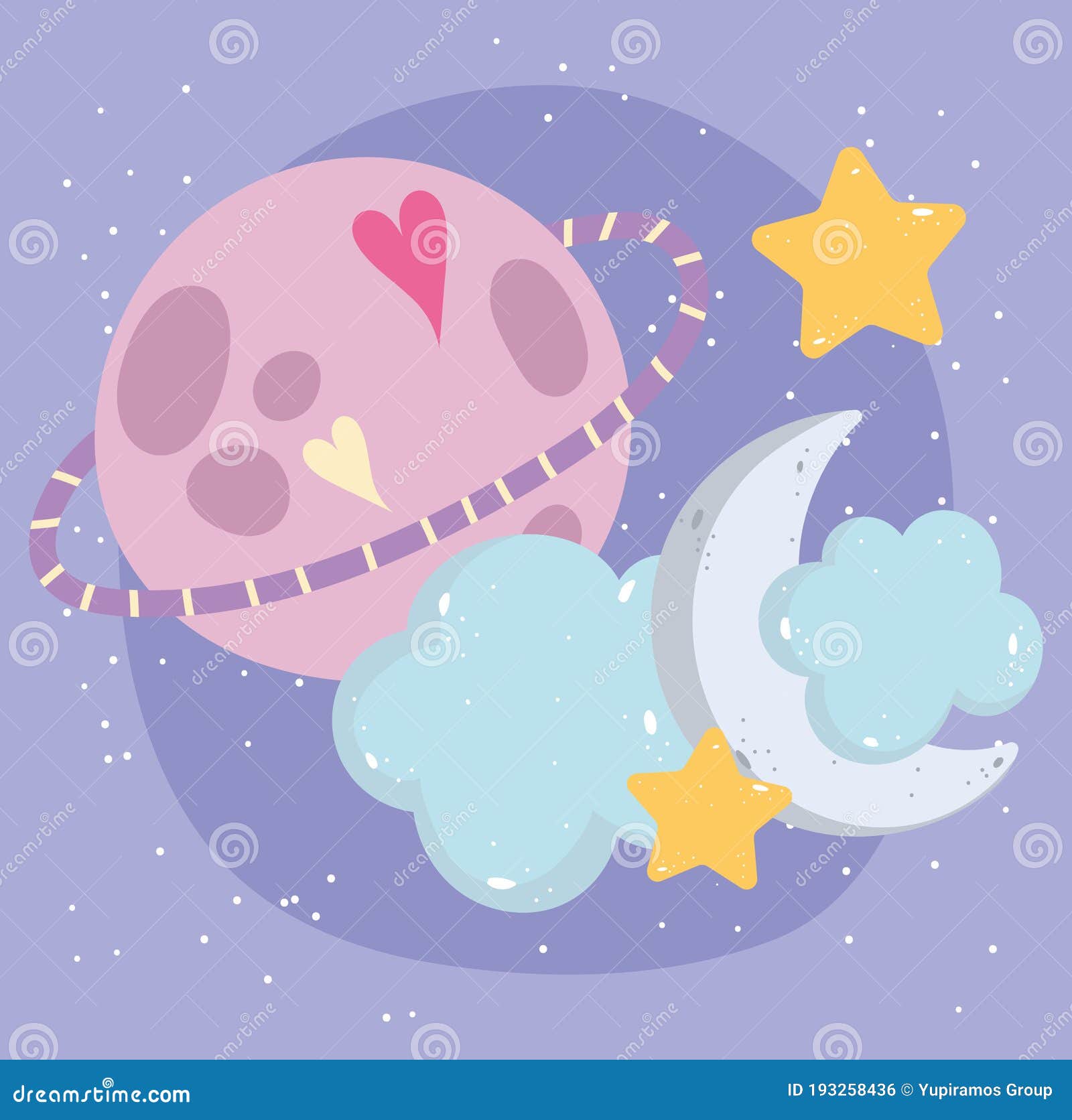 Cartoon Saturn Planet Cloud Half Moon Stars Heart Image Stock Vector ...