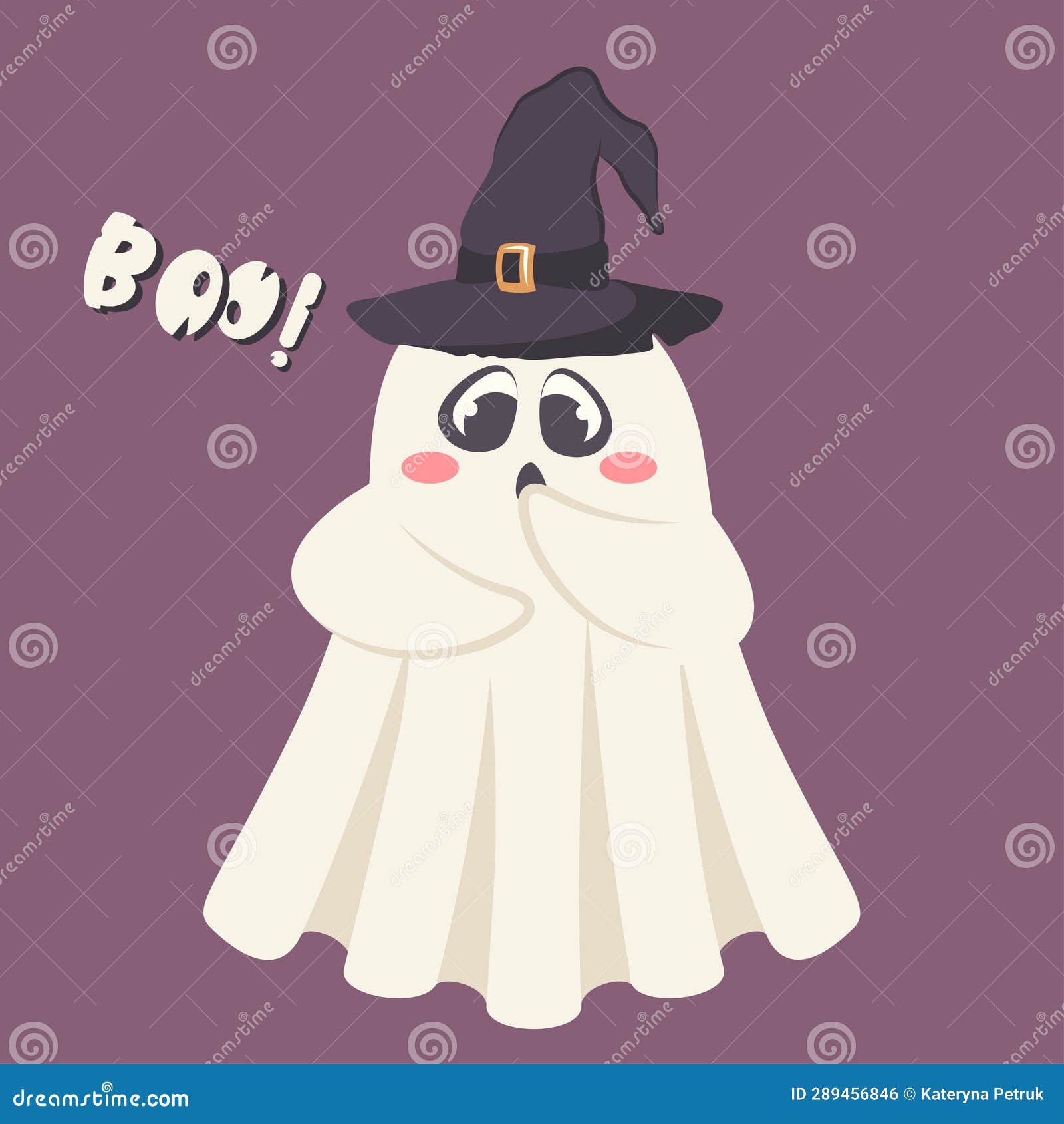 Scared Ghost. Raster Illustration In The Flat Cartoon Style ...