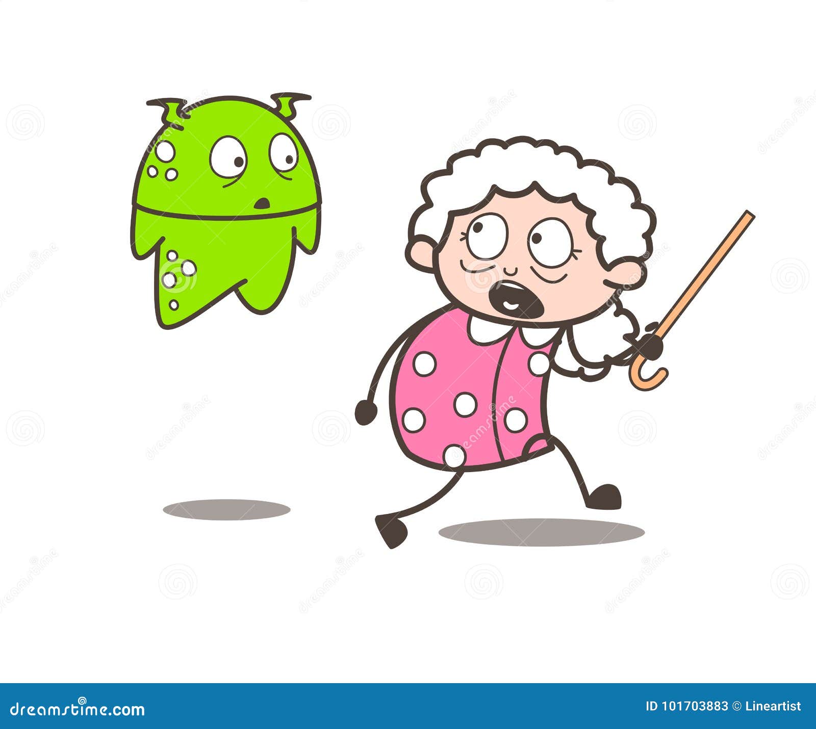 Cartoon Scared Granny With Alien Vector Illustration Stock Image ...