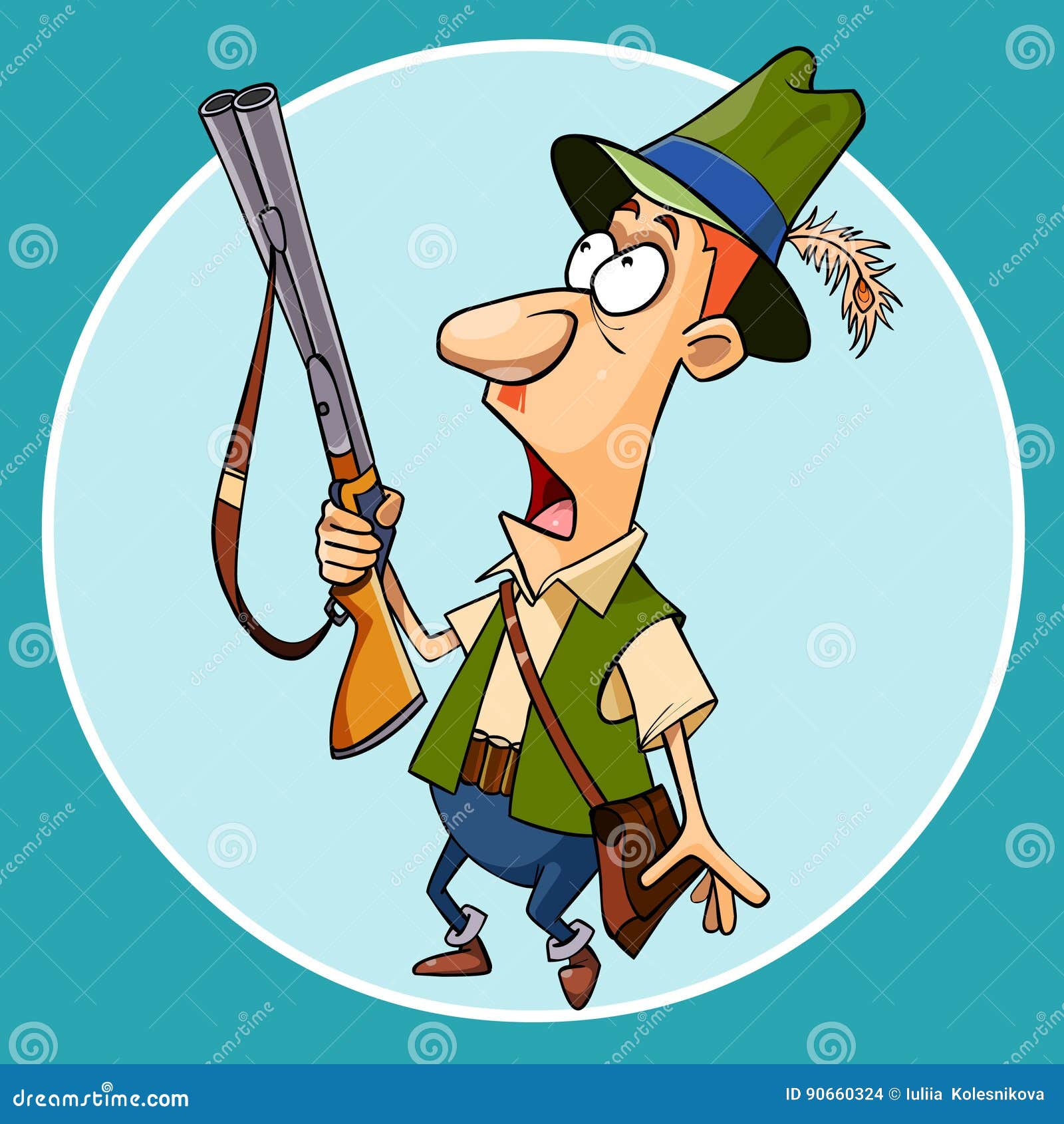 Cartoon Scared the Hunter with a Gun in Hand Stock Vector ...