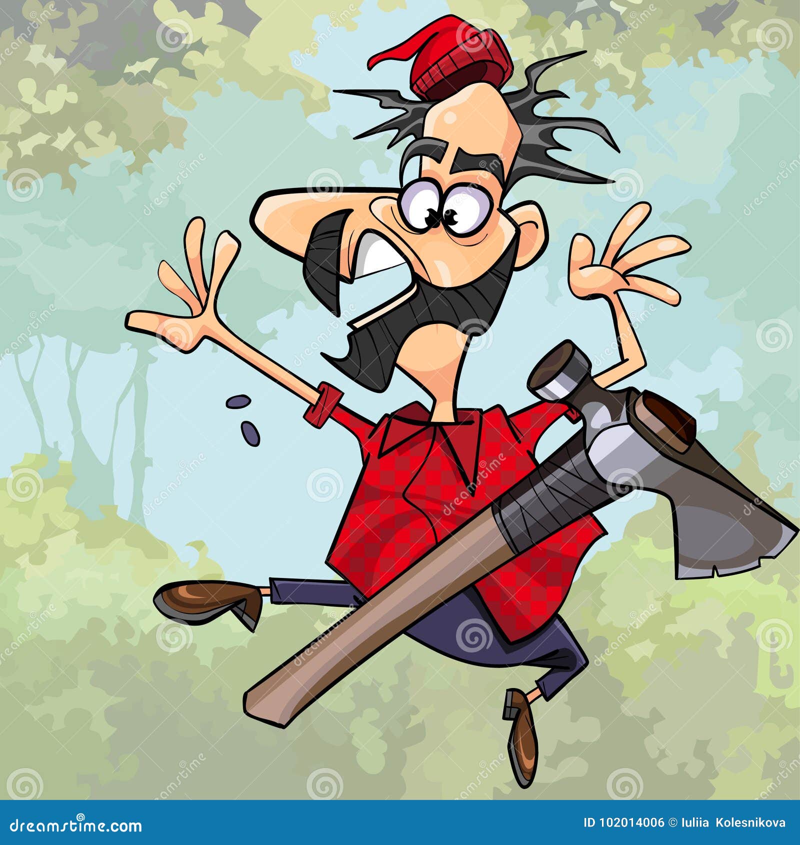 Cartoon Scared Lumberjack in Fear Drops the Axe in the Woods Stock ...
