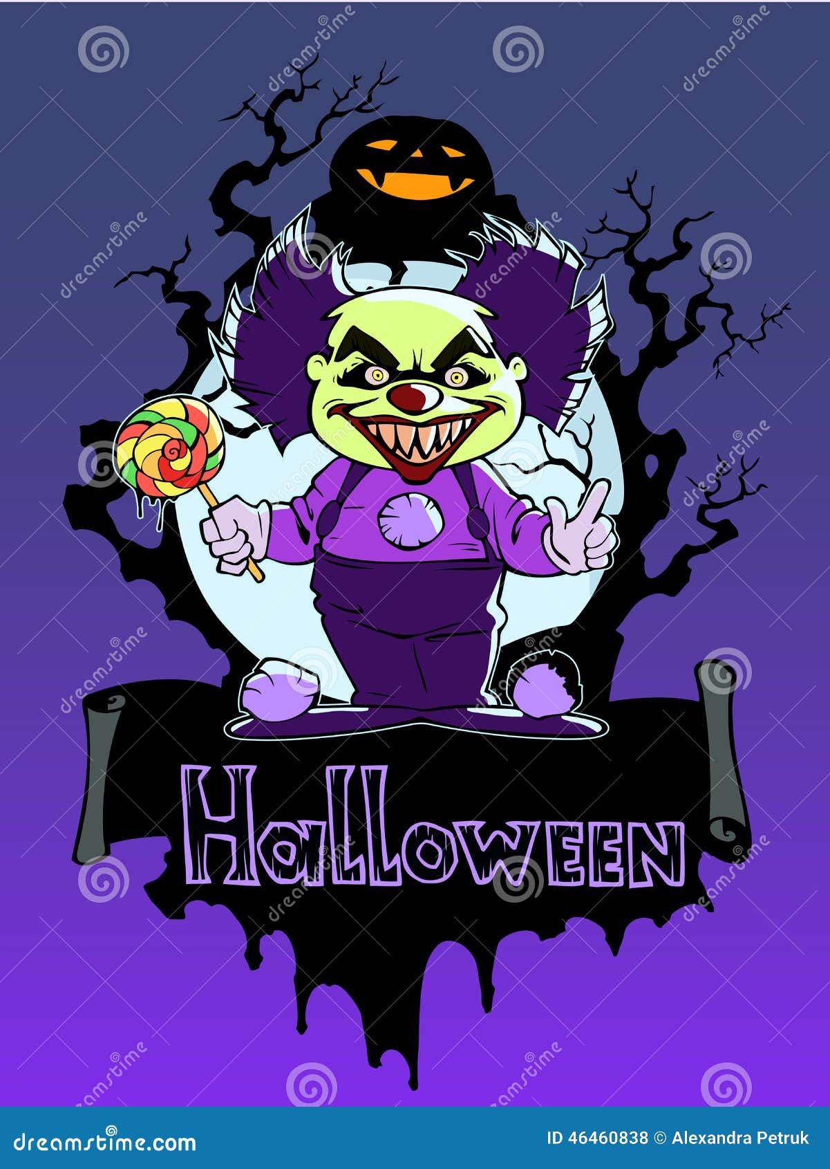 Cartoon scary evil clown stock vector. Illustration of scare - 46460838