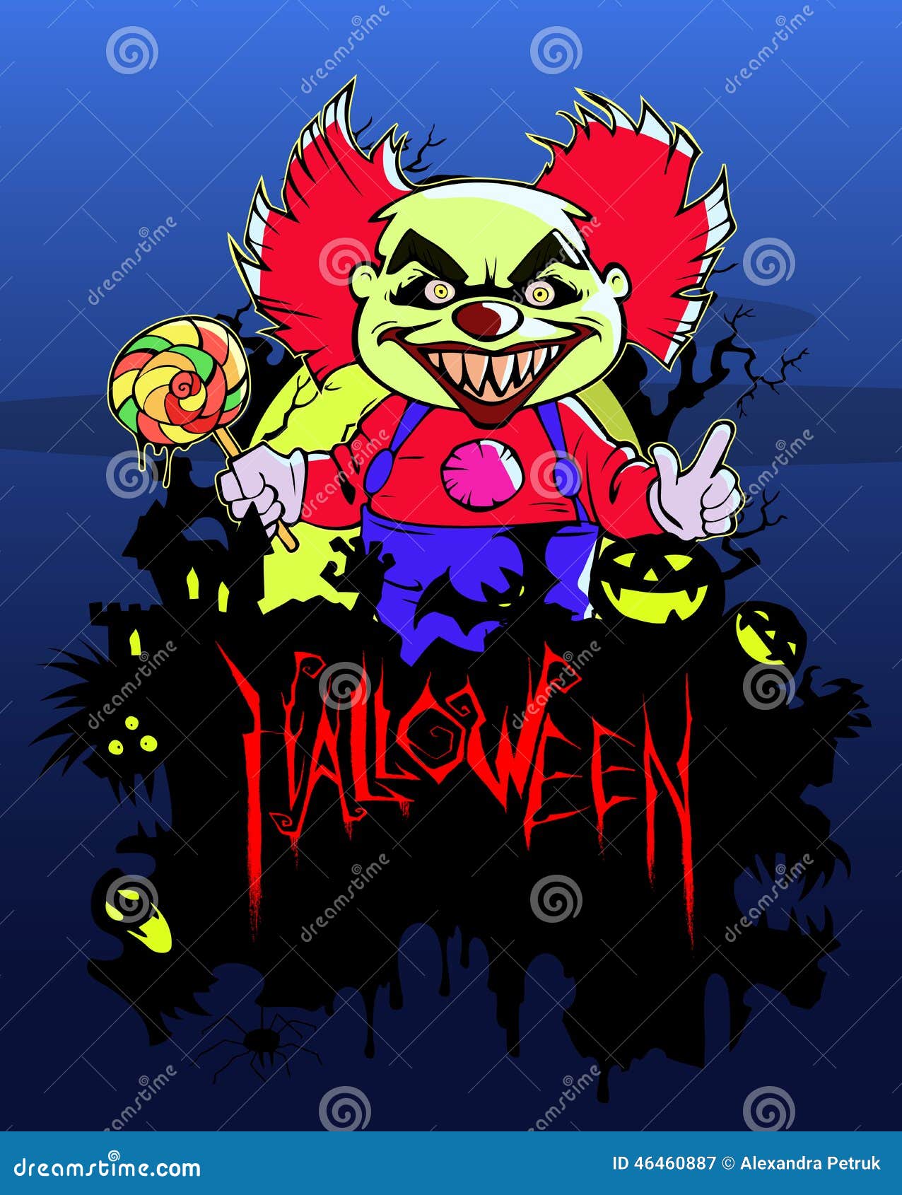 Cartoon scary evil clown stock vector. Illustration of season - 46460887