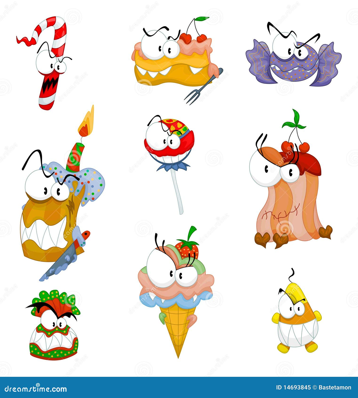 Cartoon Scary Sweets, Cakes and Ice Cream Stock Vector - Illustration ...