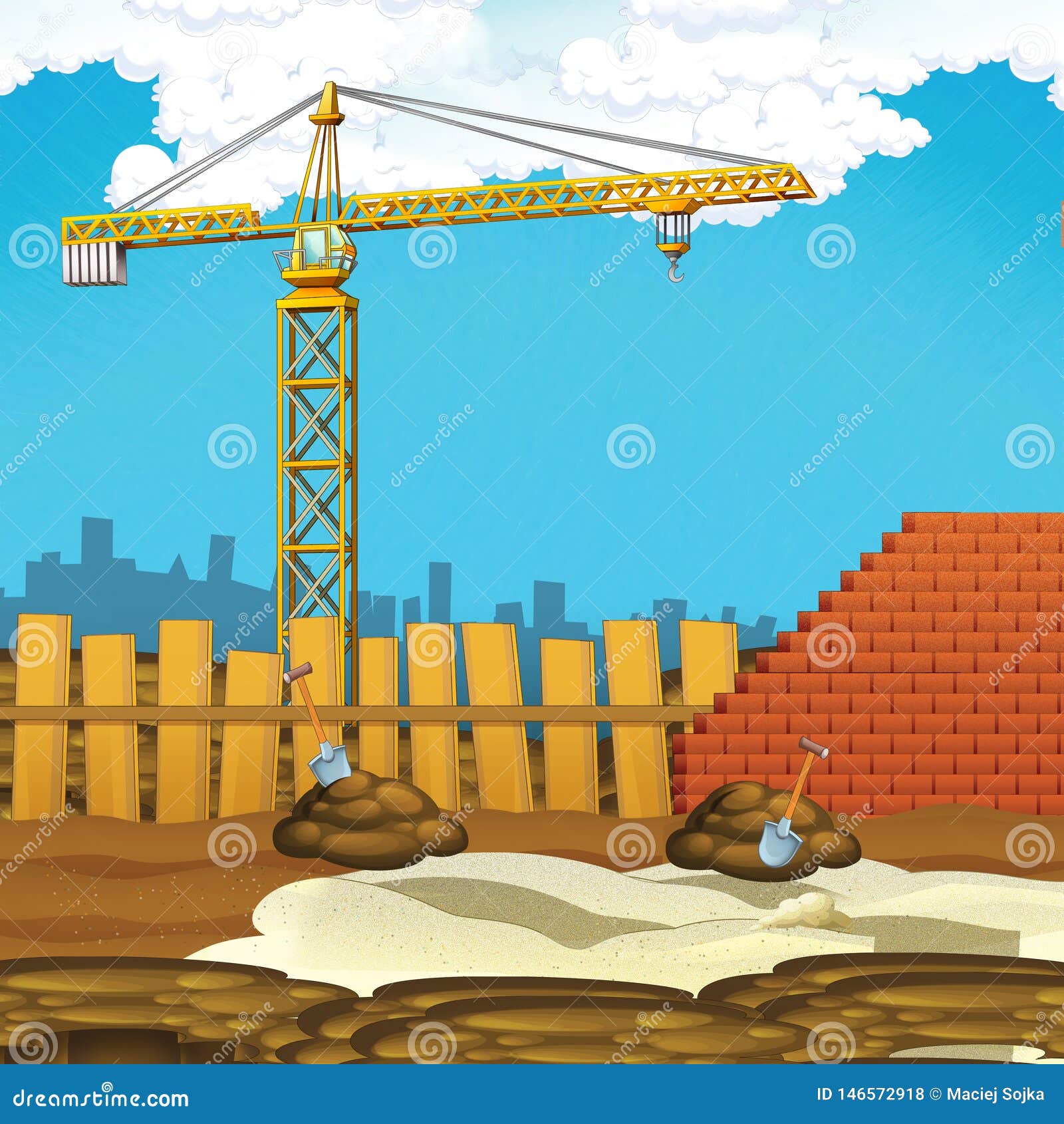 Cartoon Scene of Construction Site for Different Usage Illustration for ...