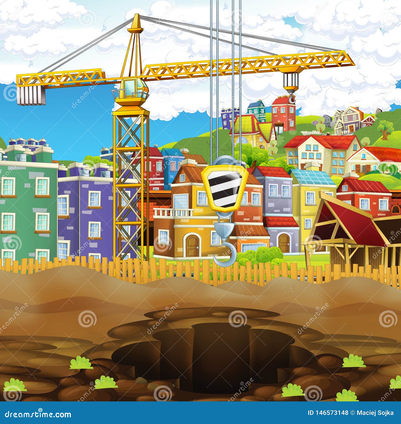 Cartoon Scene of Construction Site for Different Usage Illustration for ...