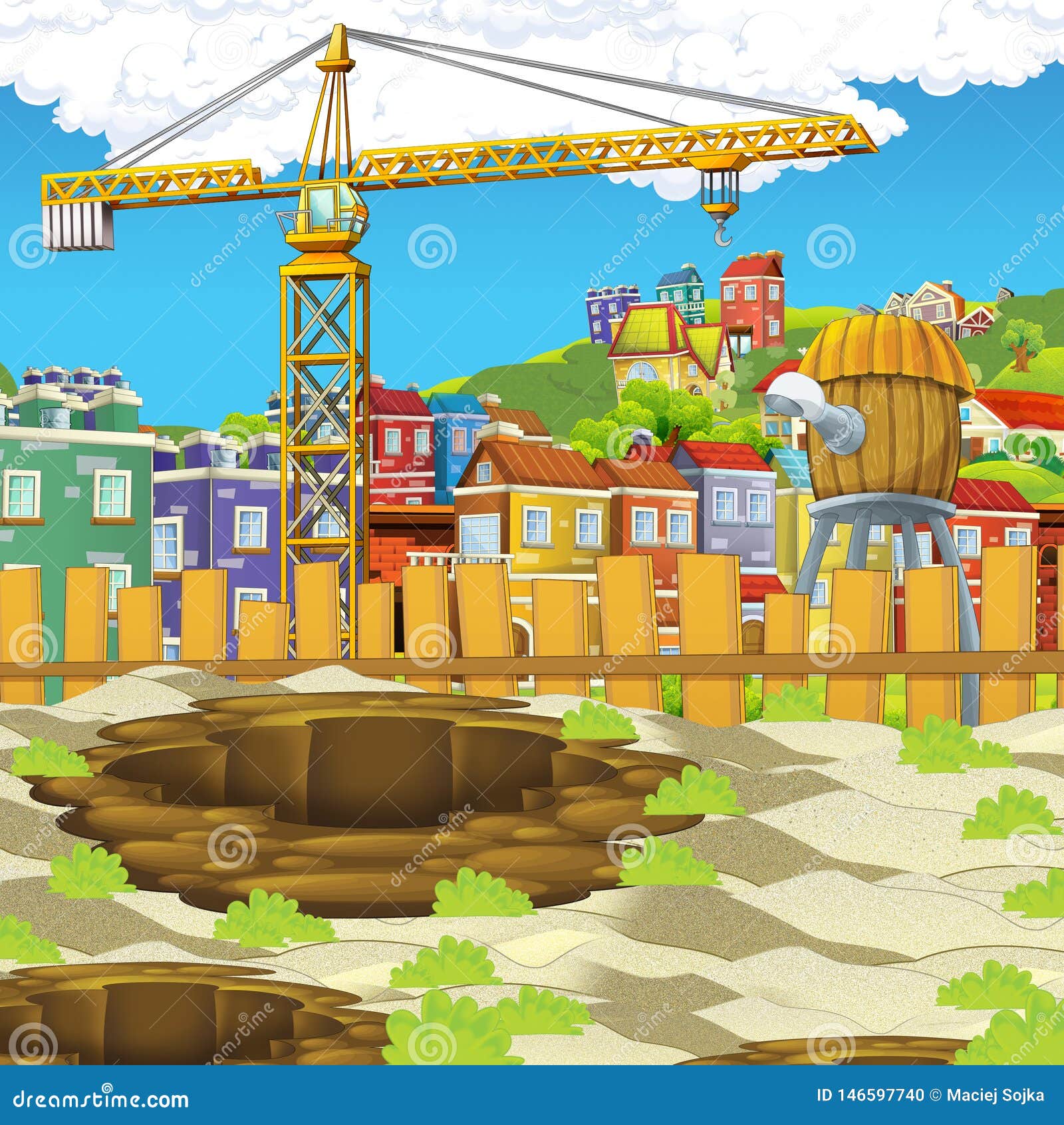 Cartoon Scene of Construction Site for Different Usage Illustration for ...