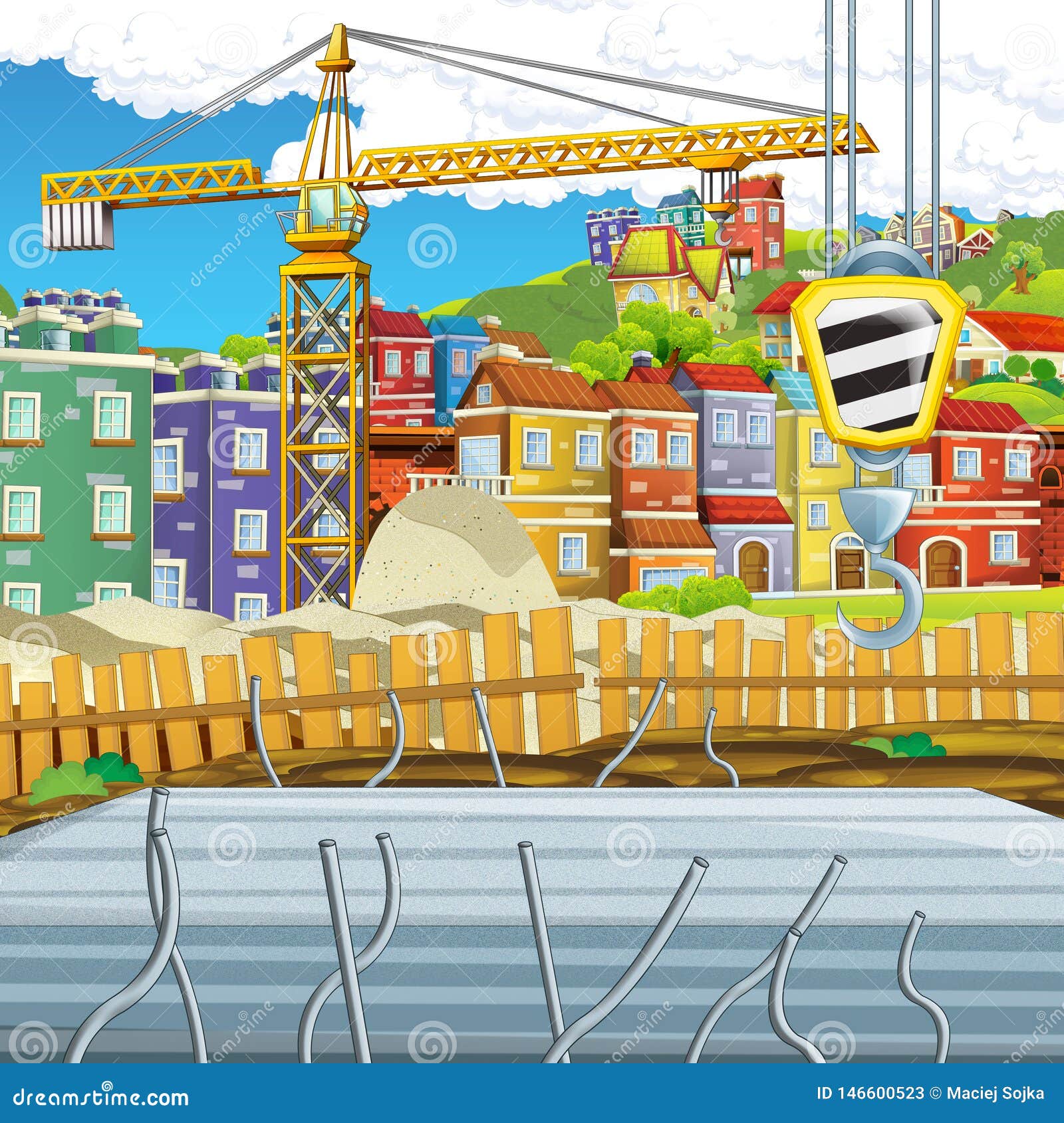 Cartoon Scene of Construction Site for Different Usage Illustration for ...