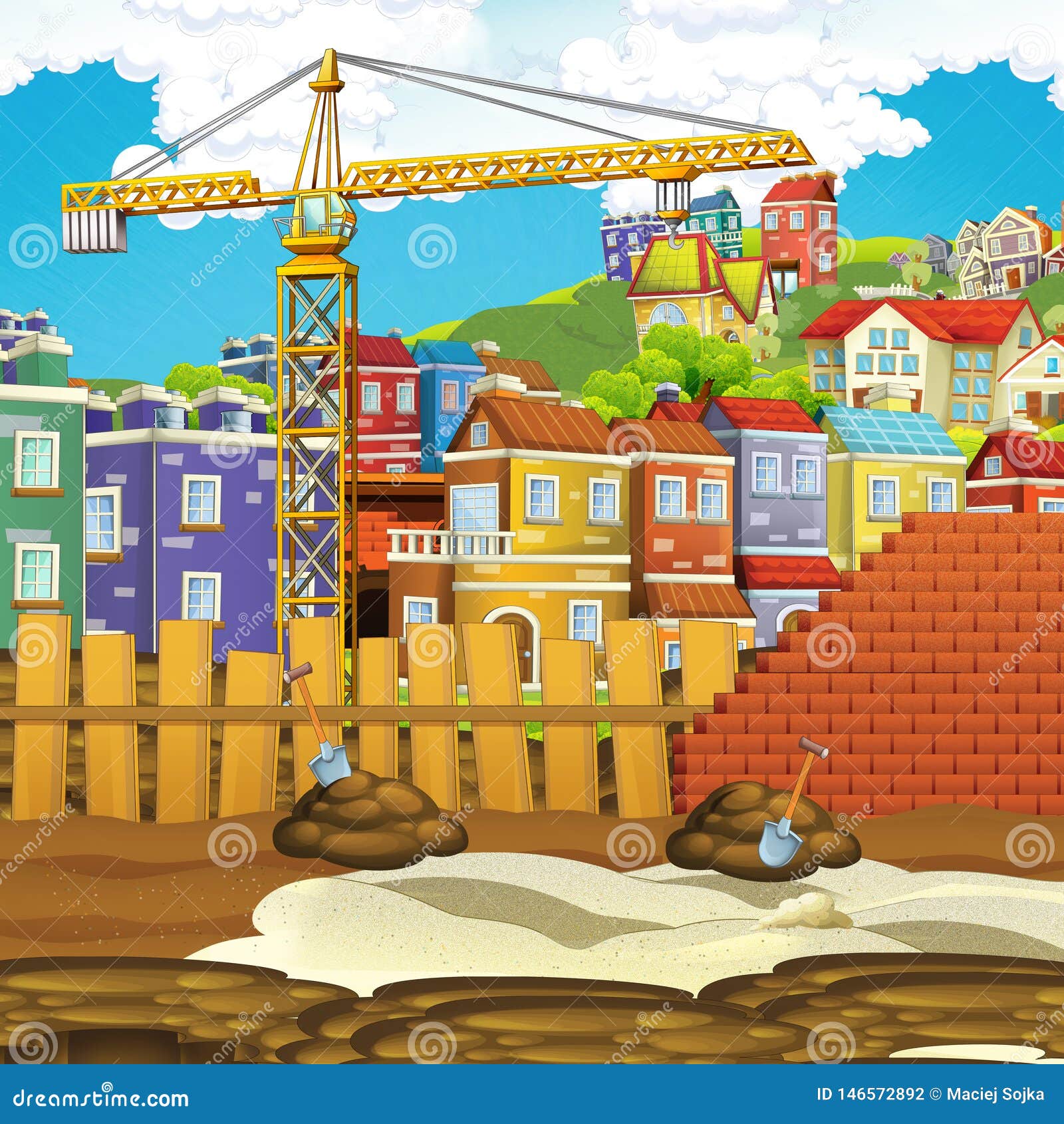 Cartoon Scene of Construction Site for Different Usage Illustration for ...