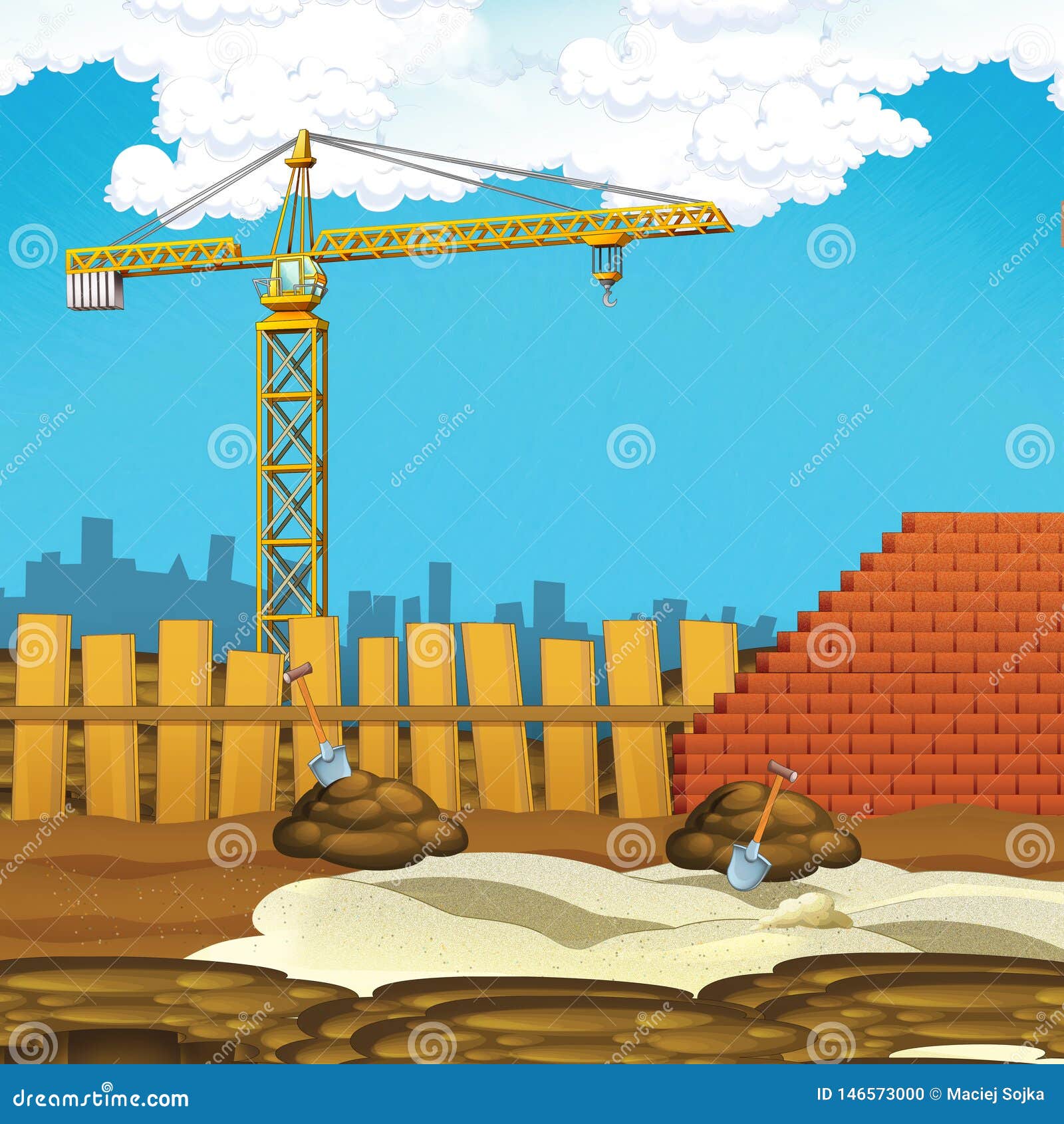 Cartoon Scene of Construction Site for Different Usage Illustration for ...