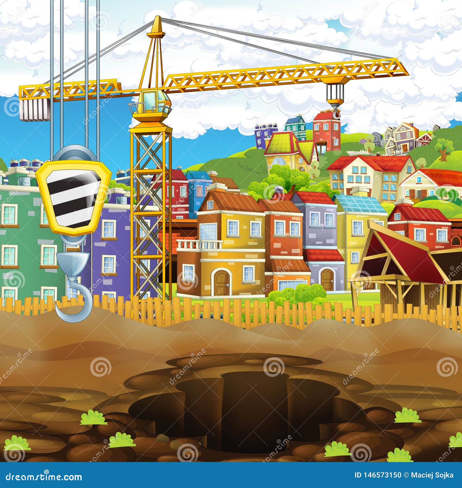 Cartoon Scene of Construction Site for Different Usage Illustration for ...