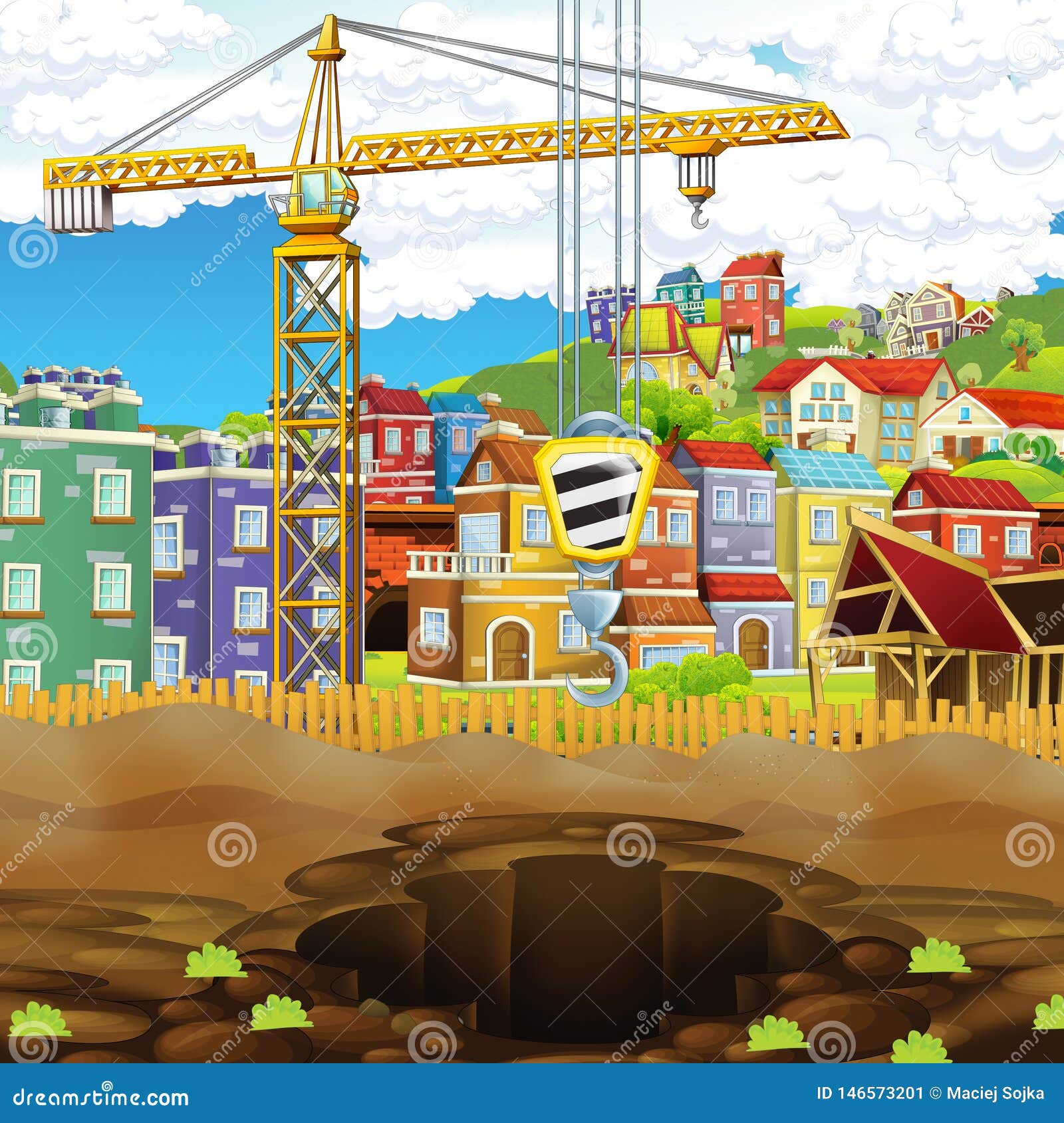 Cartoon Scene of Construction Site for Different Usage Illustration for ...
