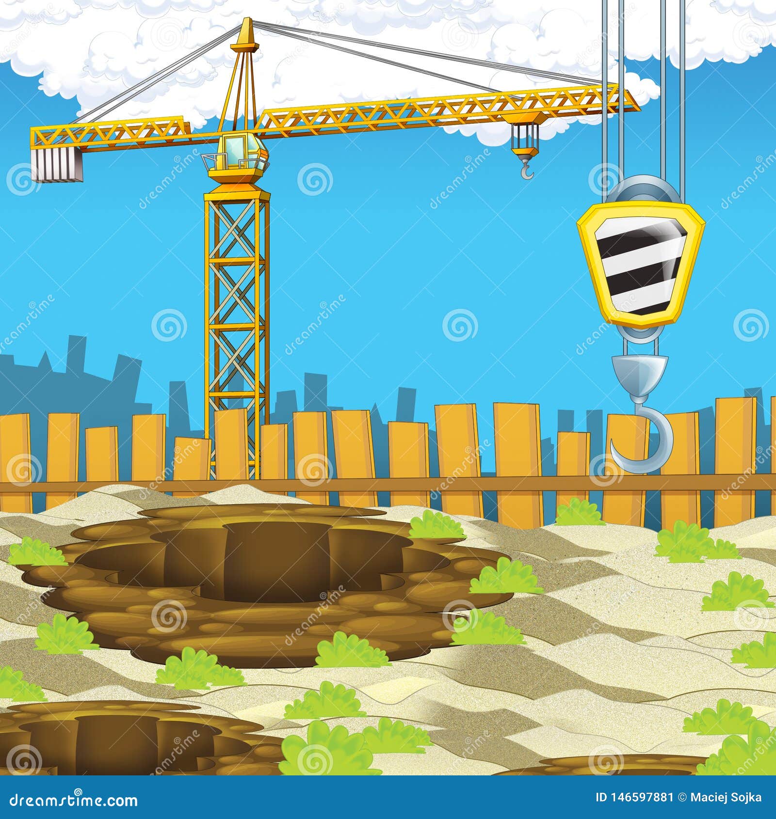 Cartoon Scene of Construction Site for Different Usage Illustration for ...
