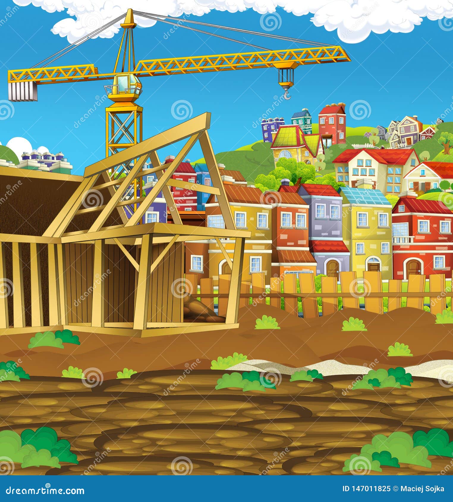 Cartoon Scene of Construction Site for Different Usage Illustration for ...