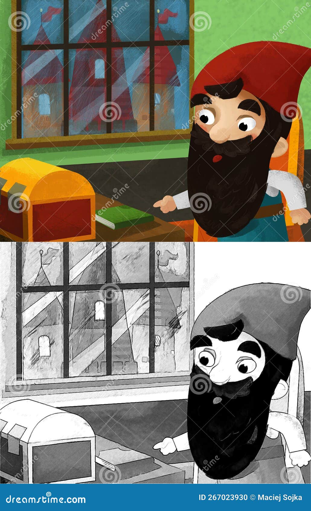 Cartoon Scene with Dwarf in the Castle Illustration Stock Illustration ...