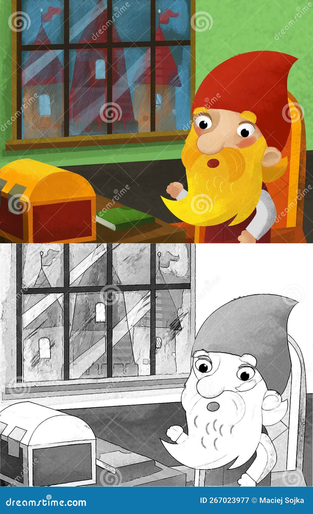 Cartoon Scene with Dwarf in the Castle Illustration Stock Illustration ...