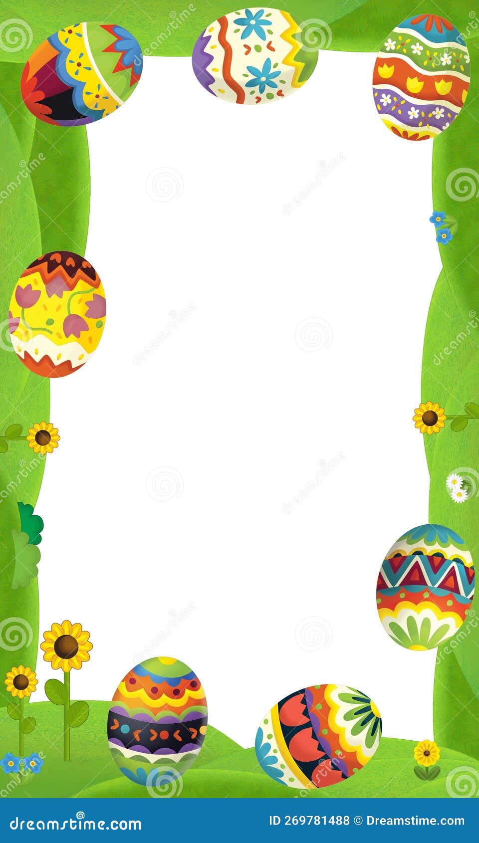 Cartoon Scene with Easter Eggs Frame Border with Space for Text ...