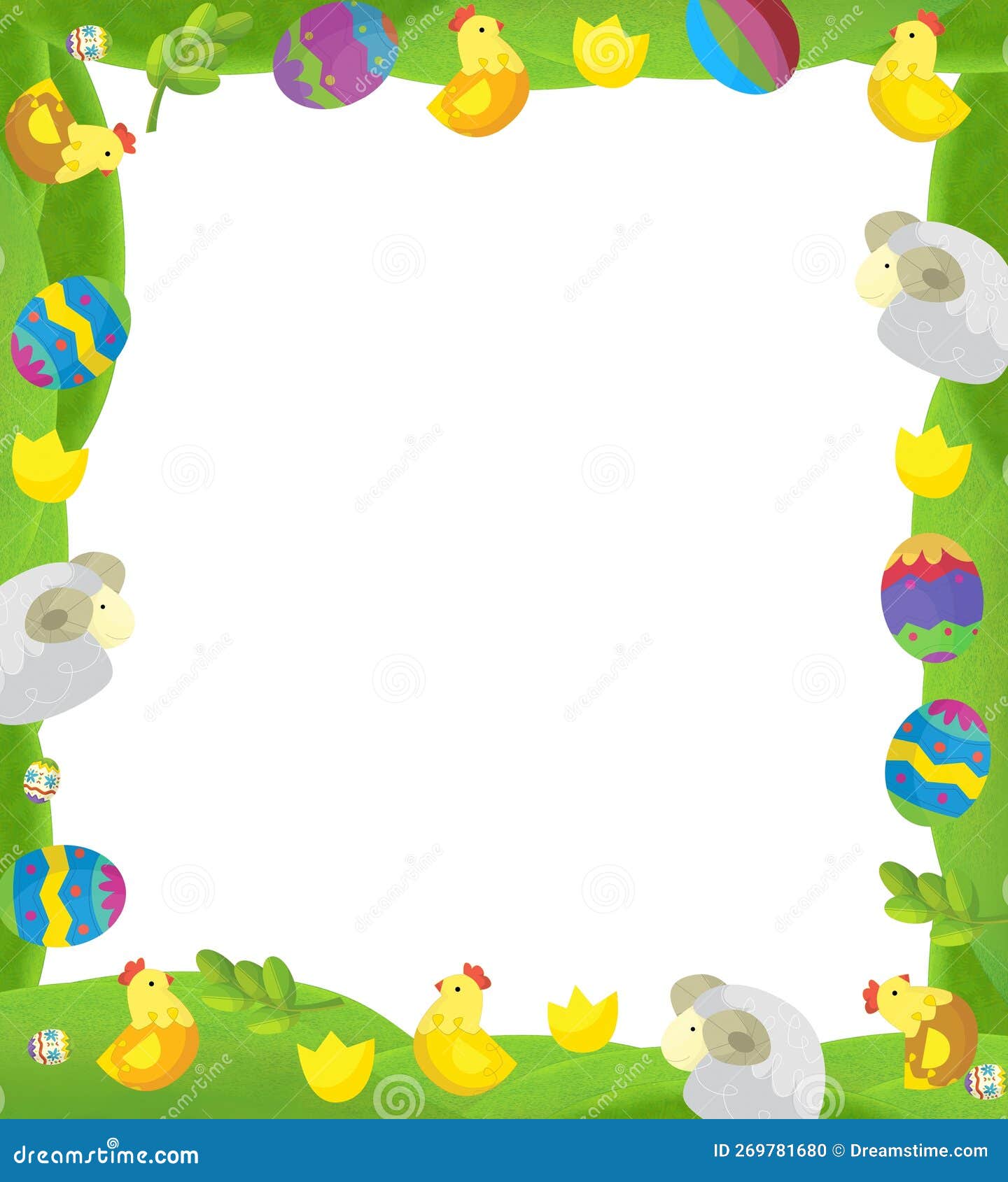 Cartoon Scene with Easter Eggs Frame Border with Space for Text ...