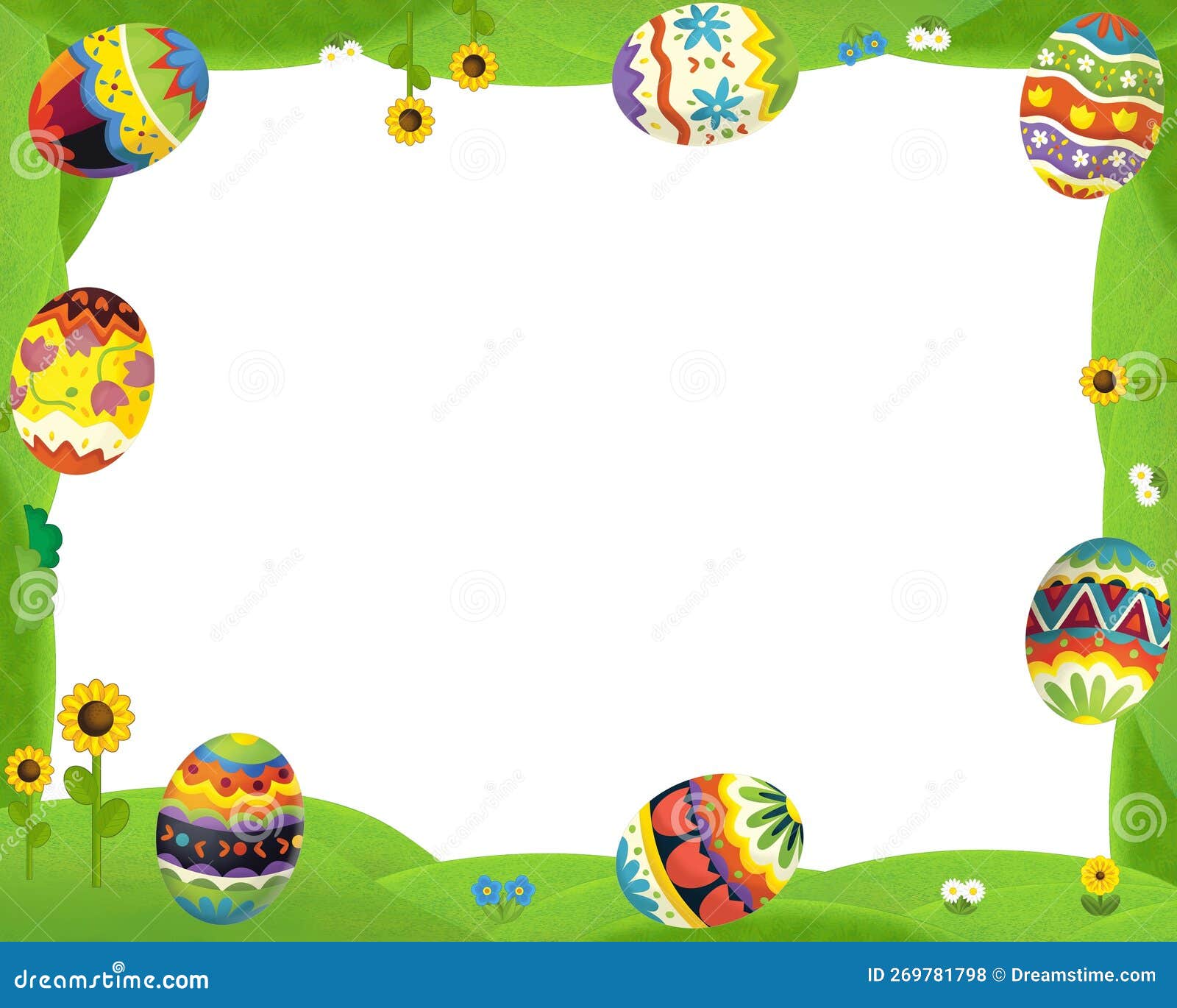 Cartoon Scene with Easter Eggs Frame Border with Space for Text ...