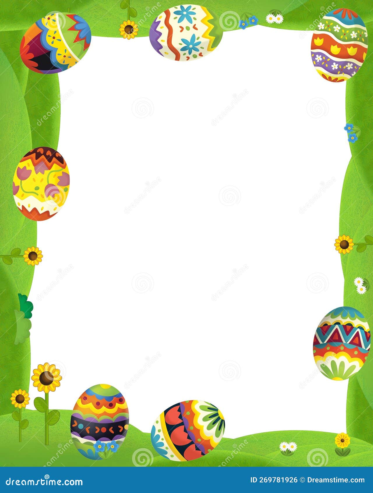 Cartoon Scene with Easter Eggs Frame Border with Space for Text ...