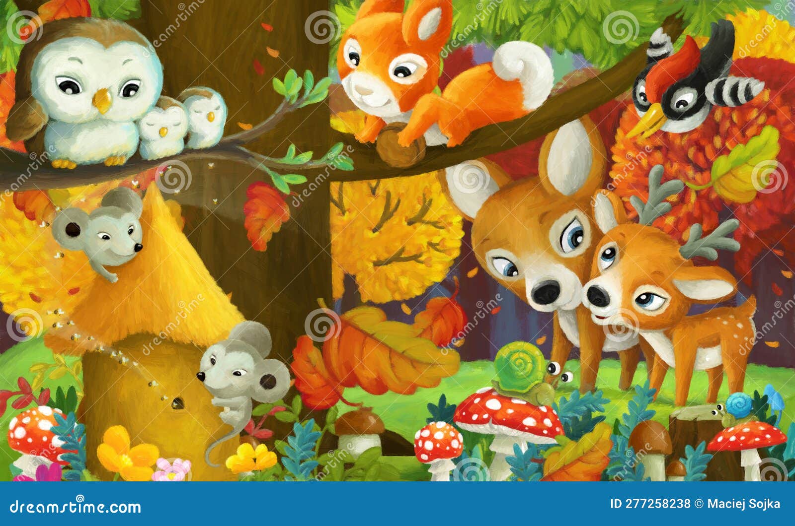 Cartoon Scene Forest Animals Friends Having Fun Cheerful Artistic ...