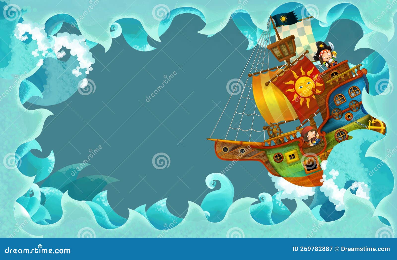 Cartoon Scene with Frame Border Pirate Theme with Space for Text ...