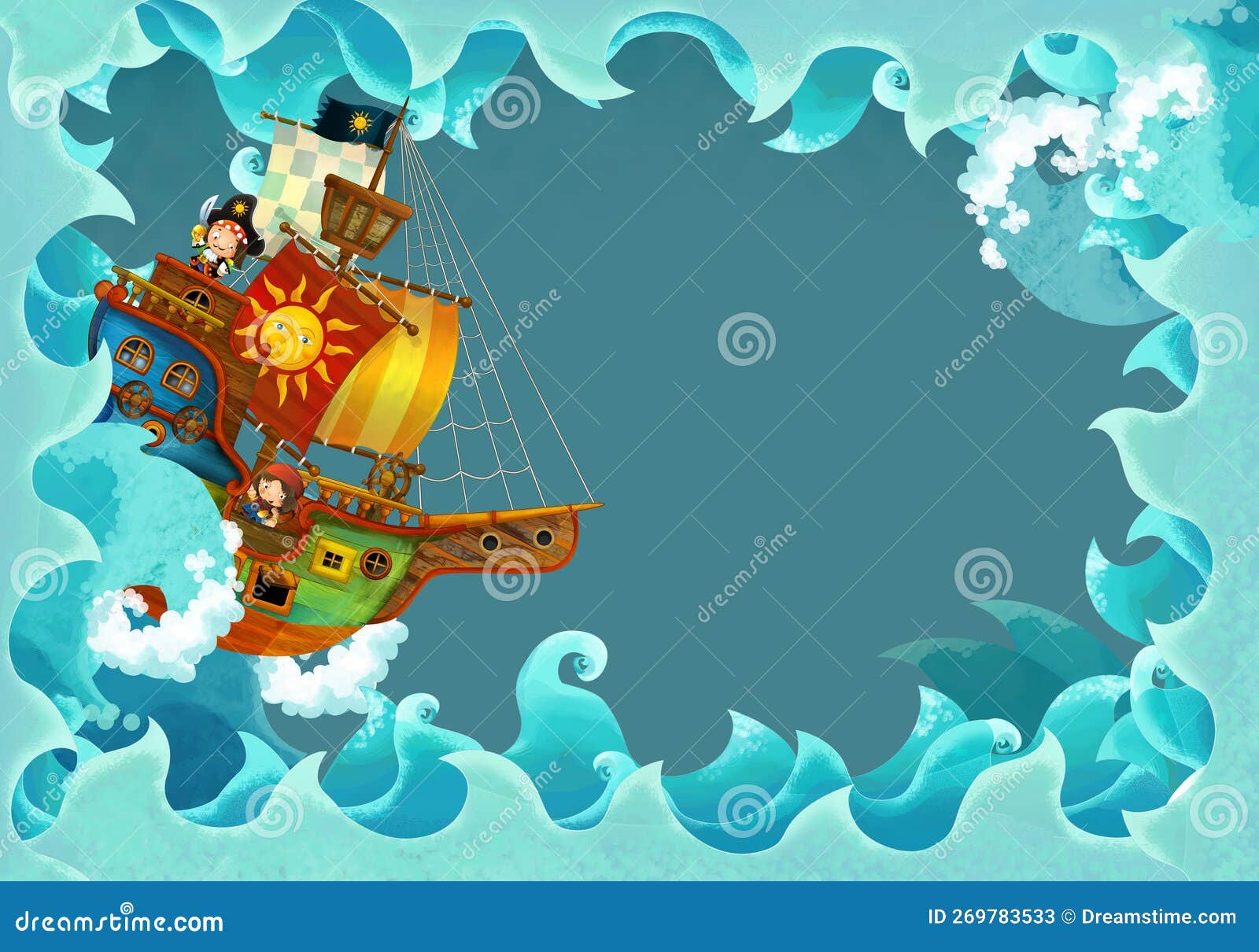Cartoon Scene with Frame Border Pirate Theme with Space for Text ...
