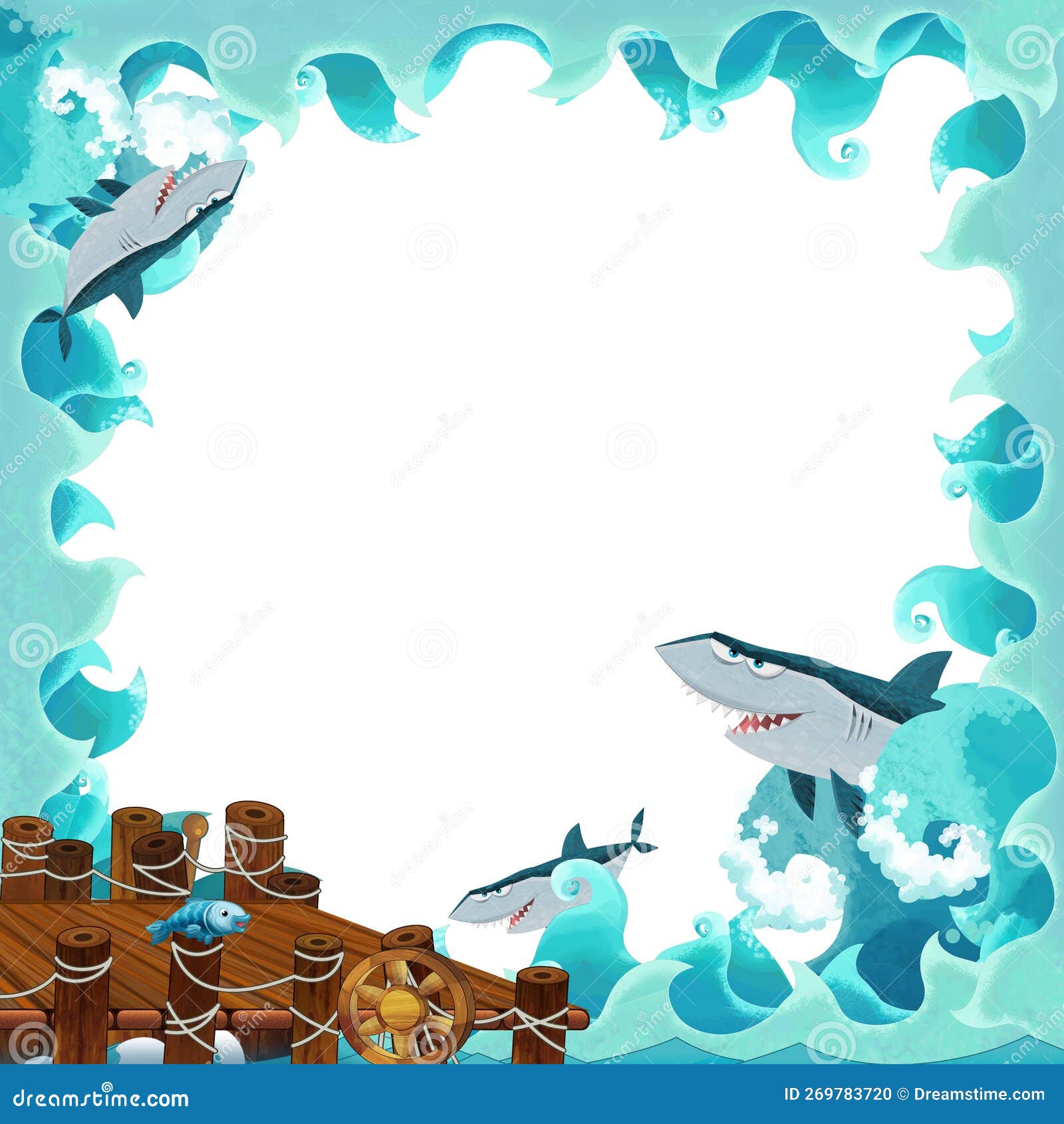 Cartoon Scene with Frame Border Pirate Theme with Space for Text ...