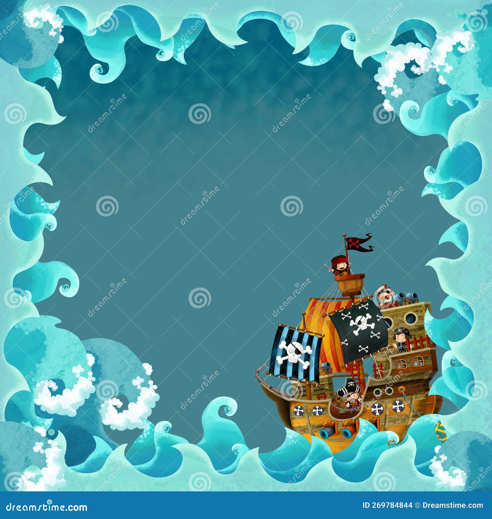Cartoon Scene with Frame Border Pirate Theme with Space for Text ...
