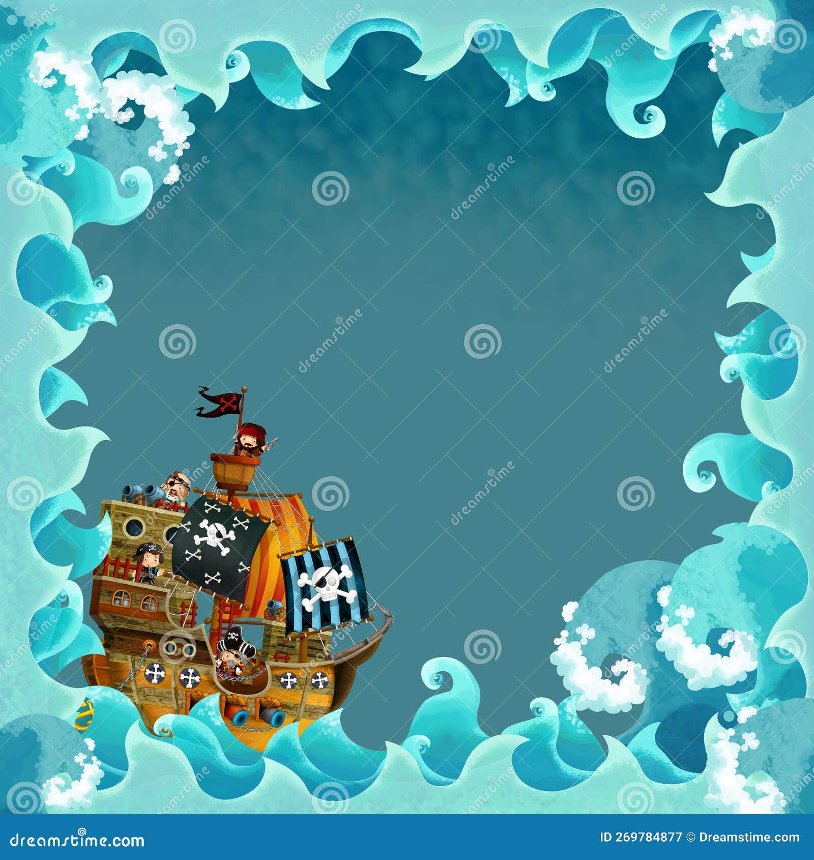 Cartoon Scene with Frame Border Pirate Theme with Space for Text ...