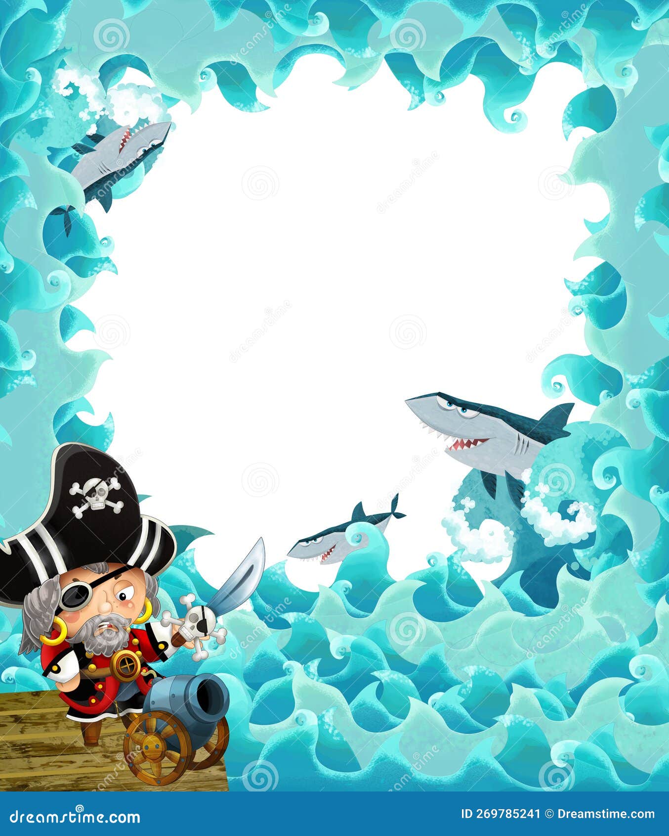 Cartoon Scene with Frame Border Pirate Theme with Space for Text ...