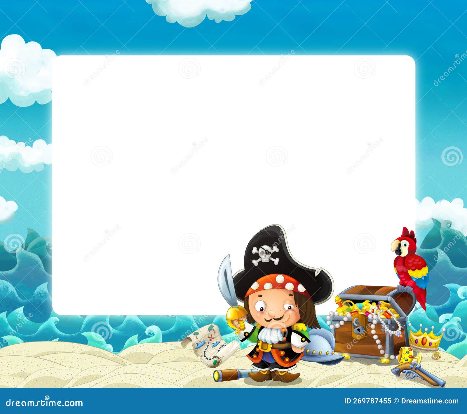 Cartoon Scene with Frame Border Pirate Theme with Space for Text ...