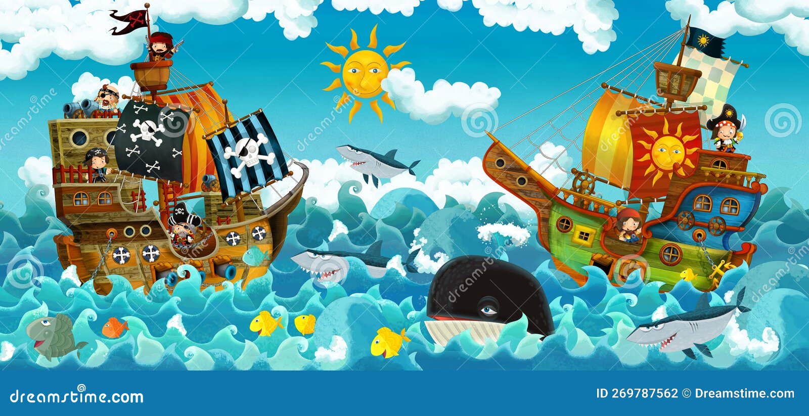 Cartoon Scene with Frame Border Pirate Theme with Space for Text ...