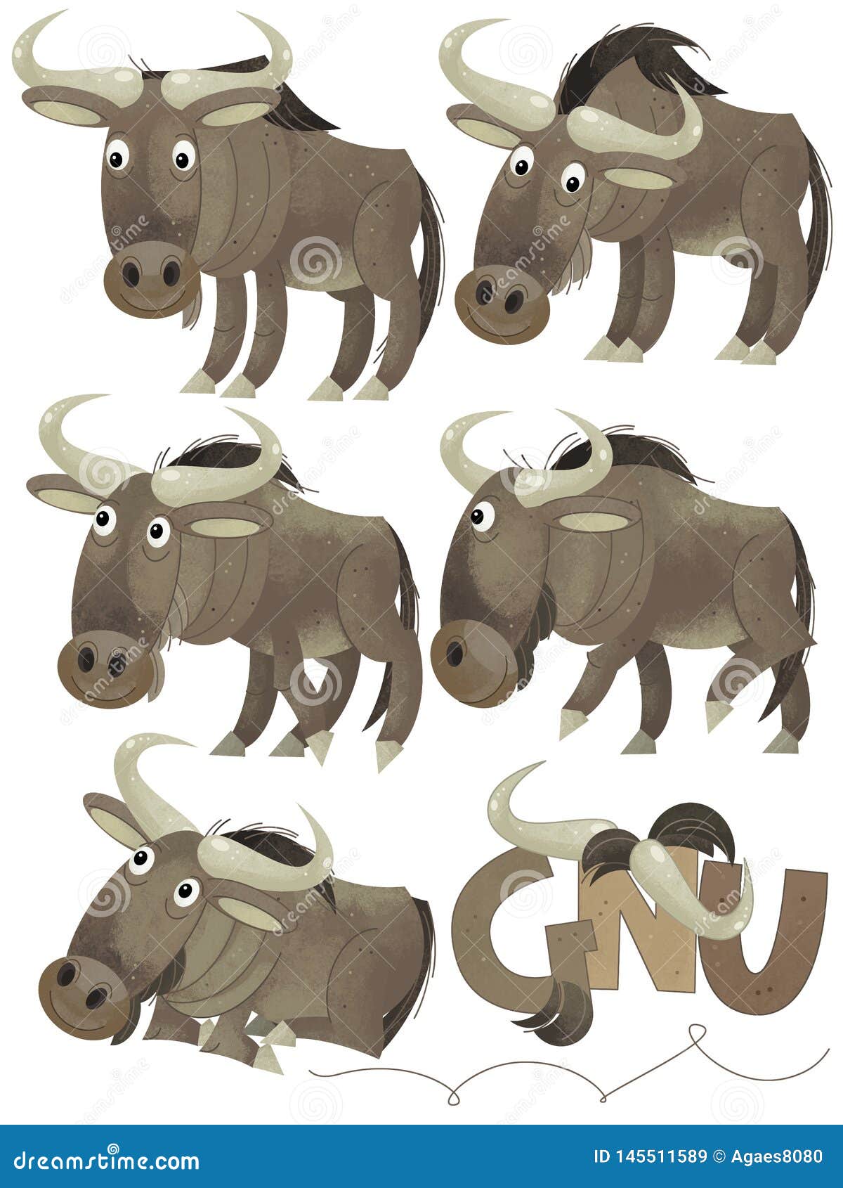 Cartoon Scene with Gnu on White Background - Illustration Stock ...