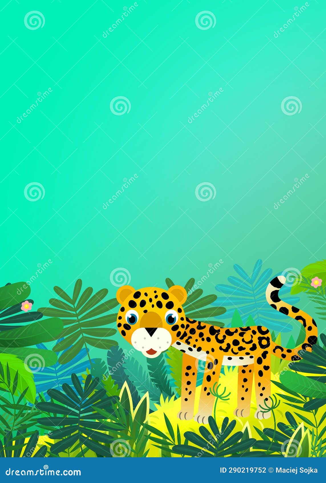 Cartoon Scene with Happy Tropical Animal Cat Jaguar Cheetah in the ... Cartoon Scene with Happy Tropical Animal Cat Jaguar Cheetah in the ...