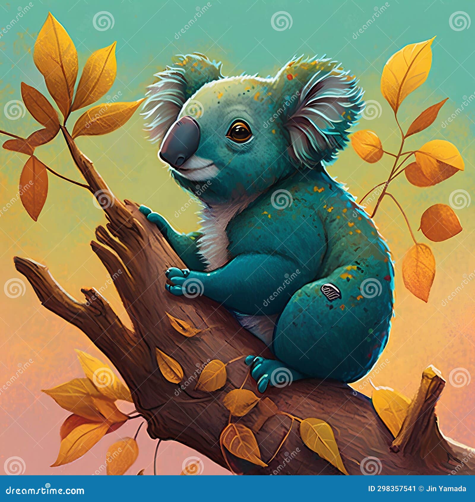 Cartoon Scene with Koala Bear on Tree - Illustration for Children Stock ...