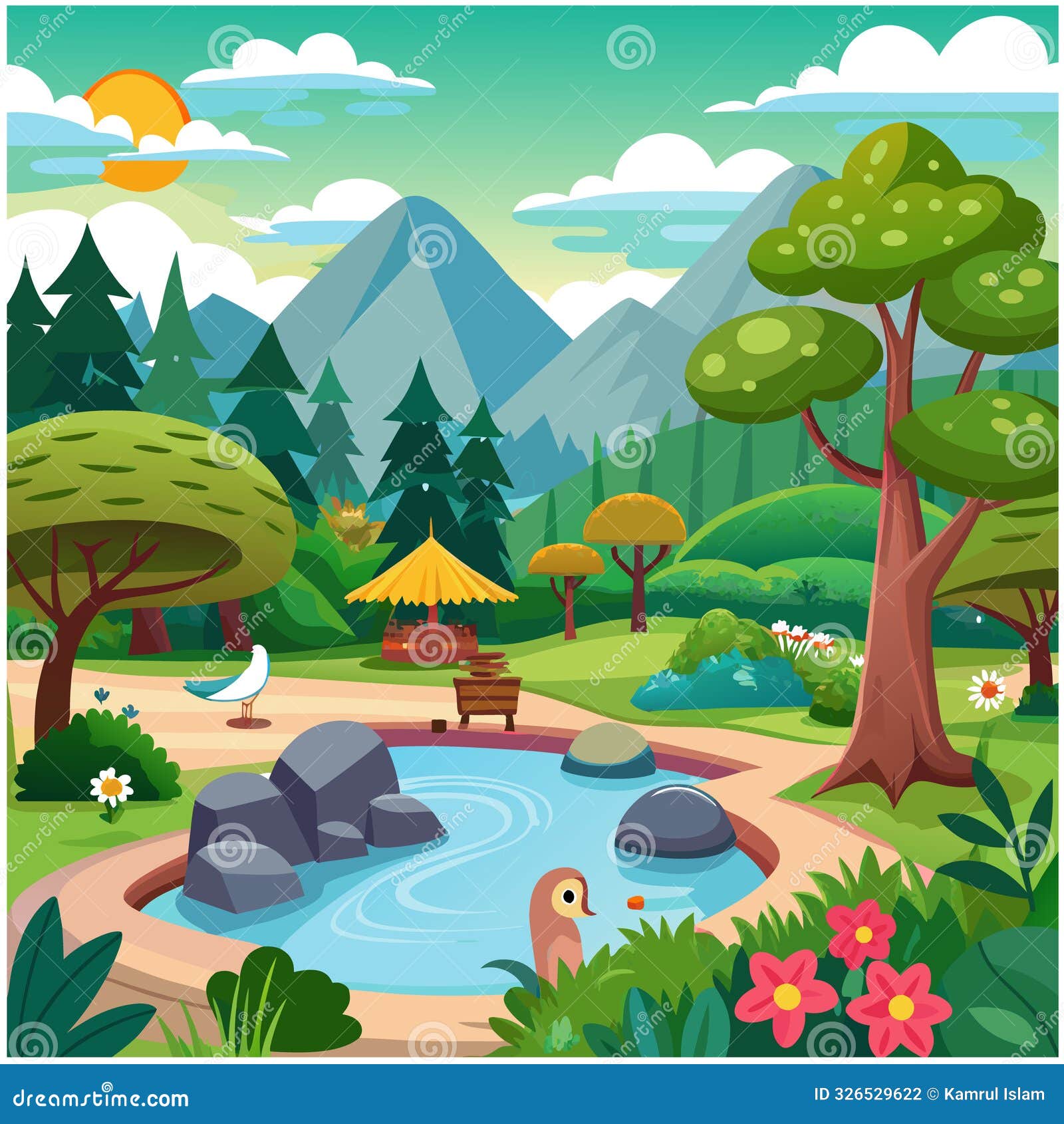 Cartoon Scene of Nature Park and Forest Stock Illustration ...