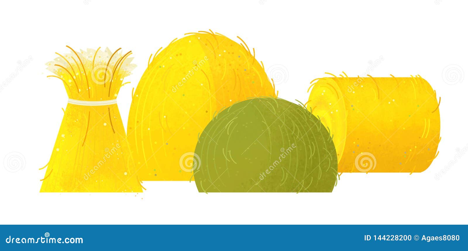 Cartoon Scene with Packed Hay Stack on White Background - Illustration ...