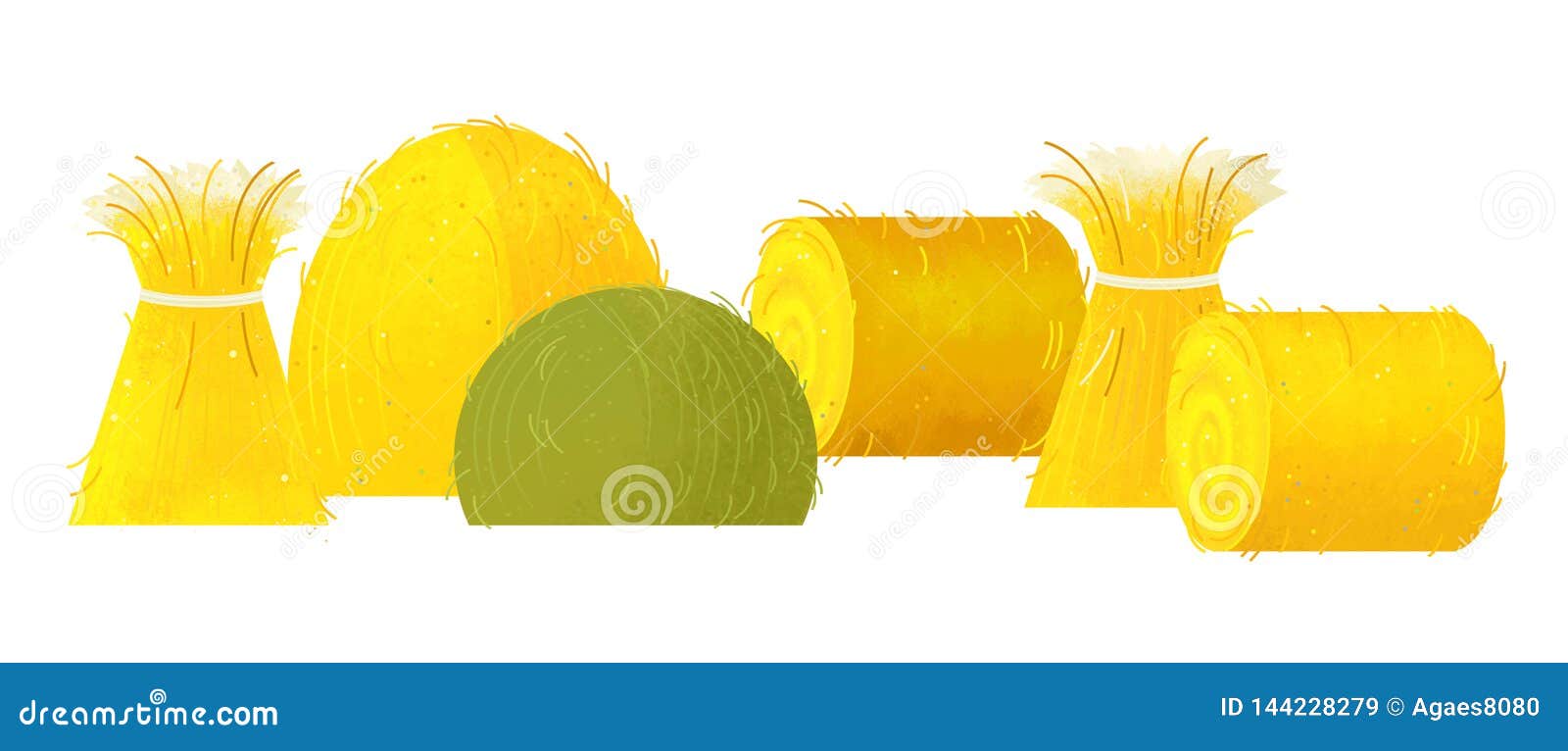 Cartoon Scene with Packed Hay Stack on White Background - Illustration ...