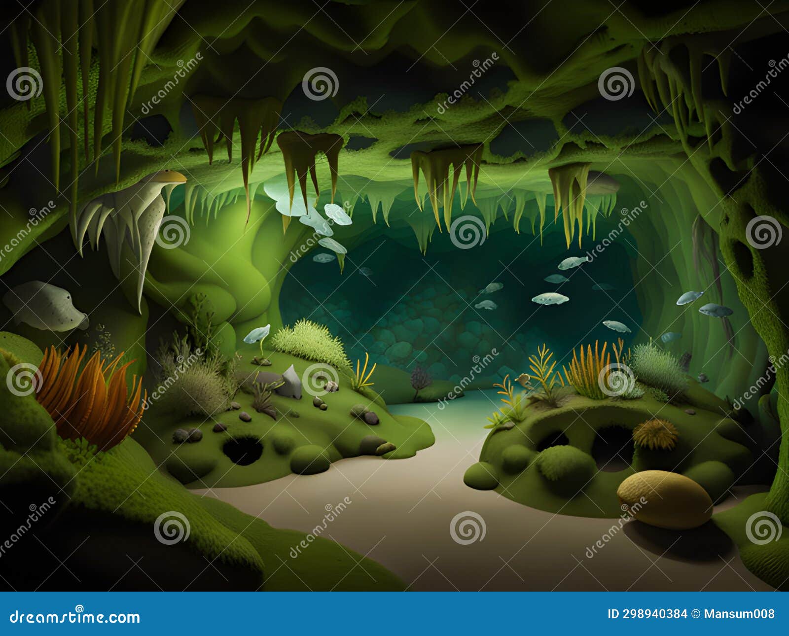 Cartoon Scene with Underwater Cave in the Cave - Illustration for ...
