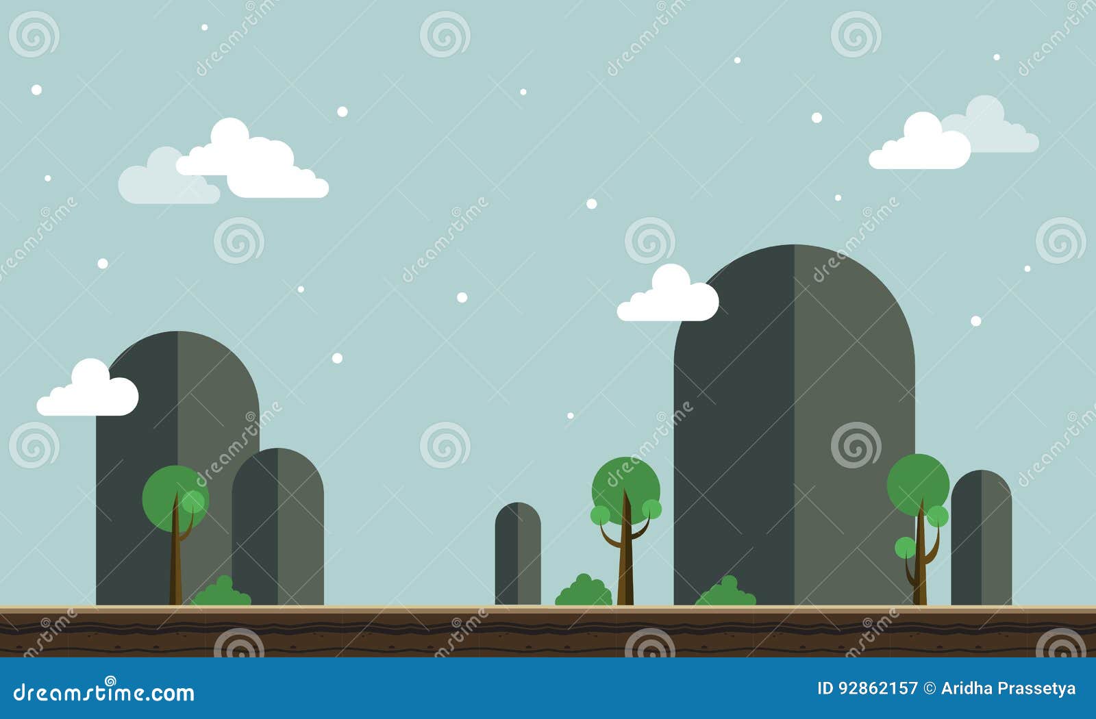 Cartoon Scenery with Cloud Style Stock Vector - Illustration of ...