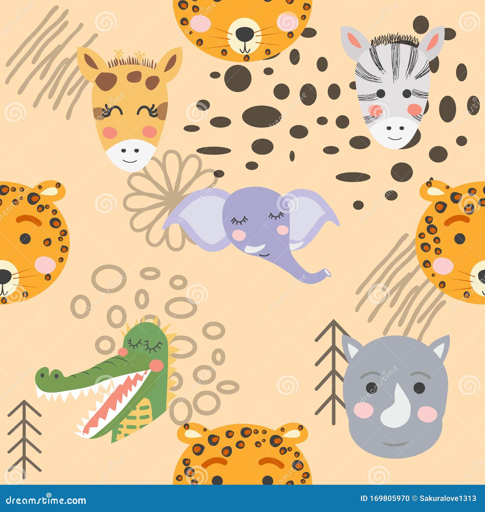 Cartoon Schattige Dierproeven Boho Schattig Dierentuin Stock ...