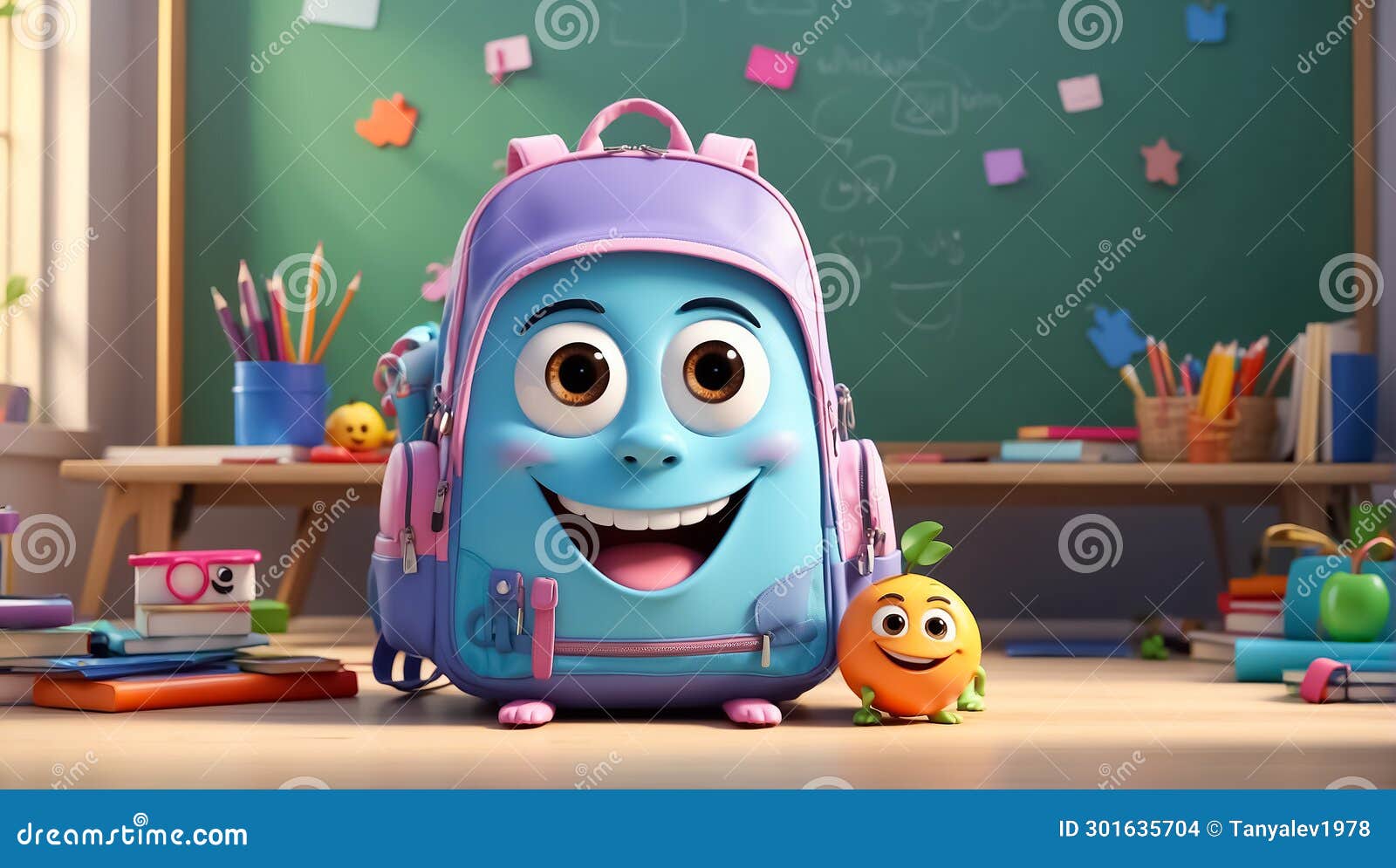 Cartoon School Backpack Eyes and Smile Stock Illustration ...