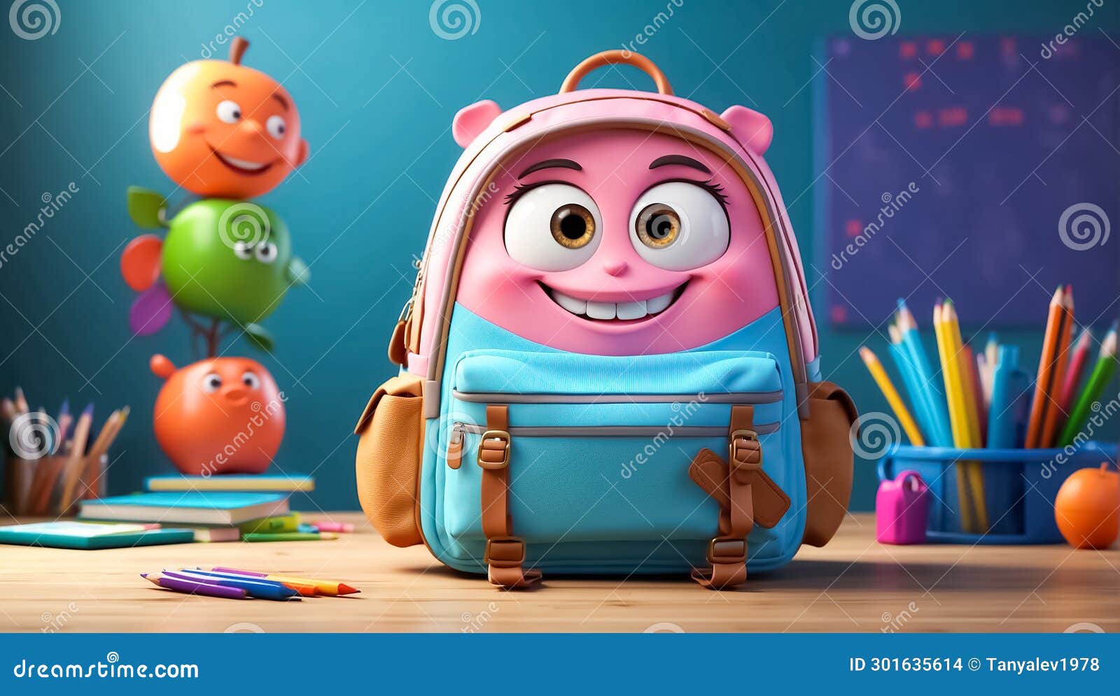 Cartoon School Backpack Eyes and Smile Creative Happy Stock ...