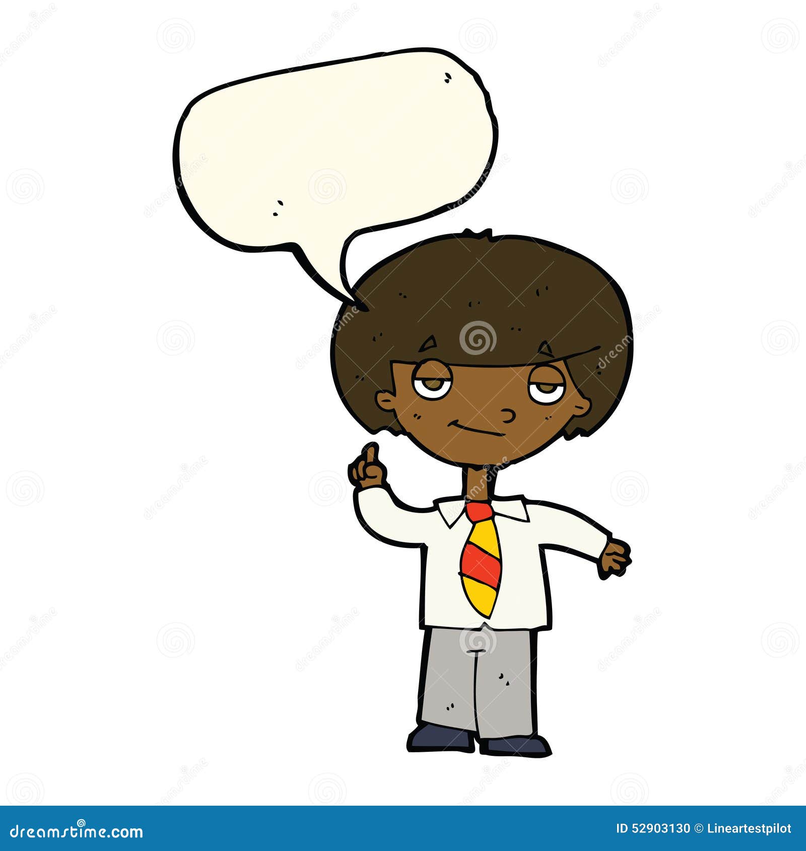 Cartoon School Boy Answering Question with Speech Bubble Stock ...