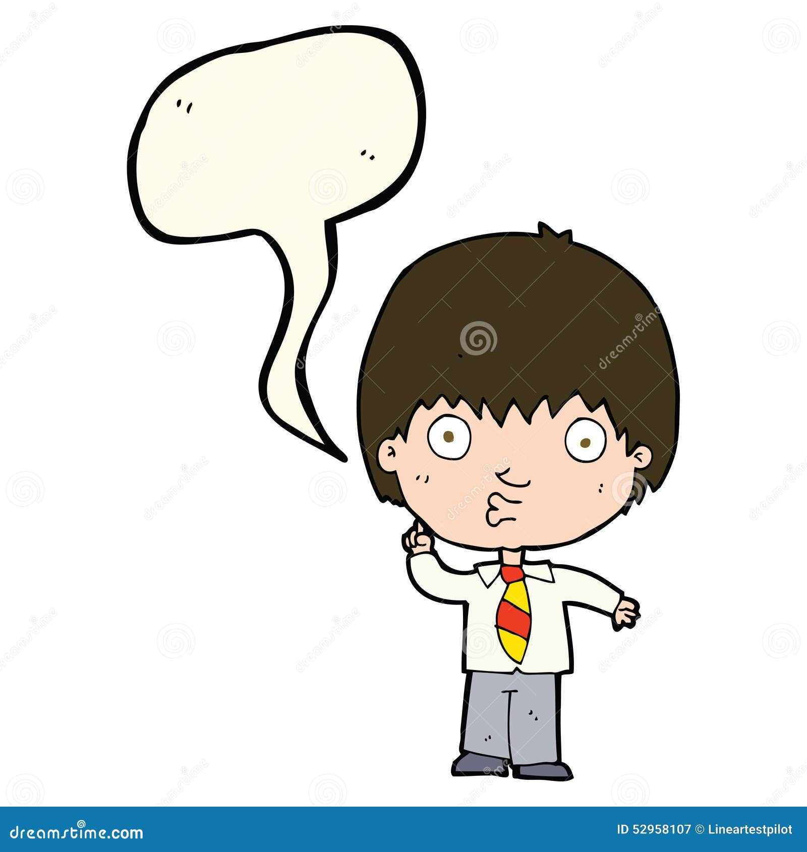 Cartoon School Boy Answering Question with Speech Bubble Stock ...