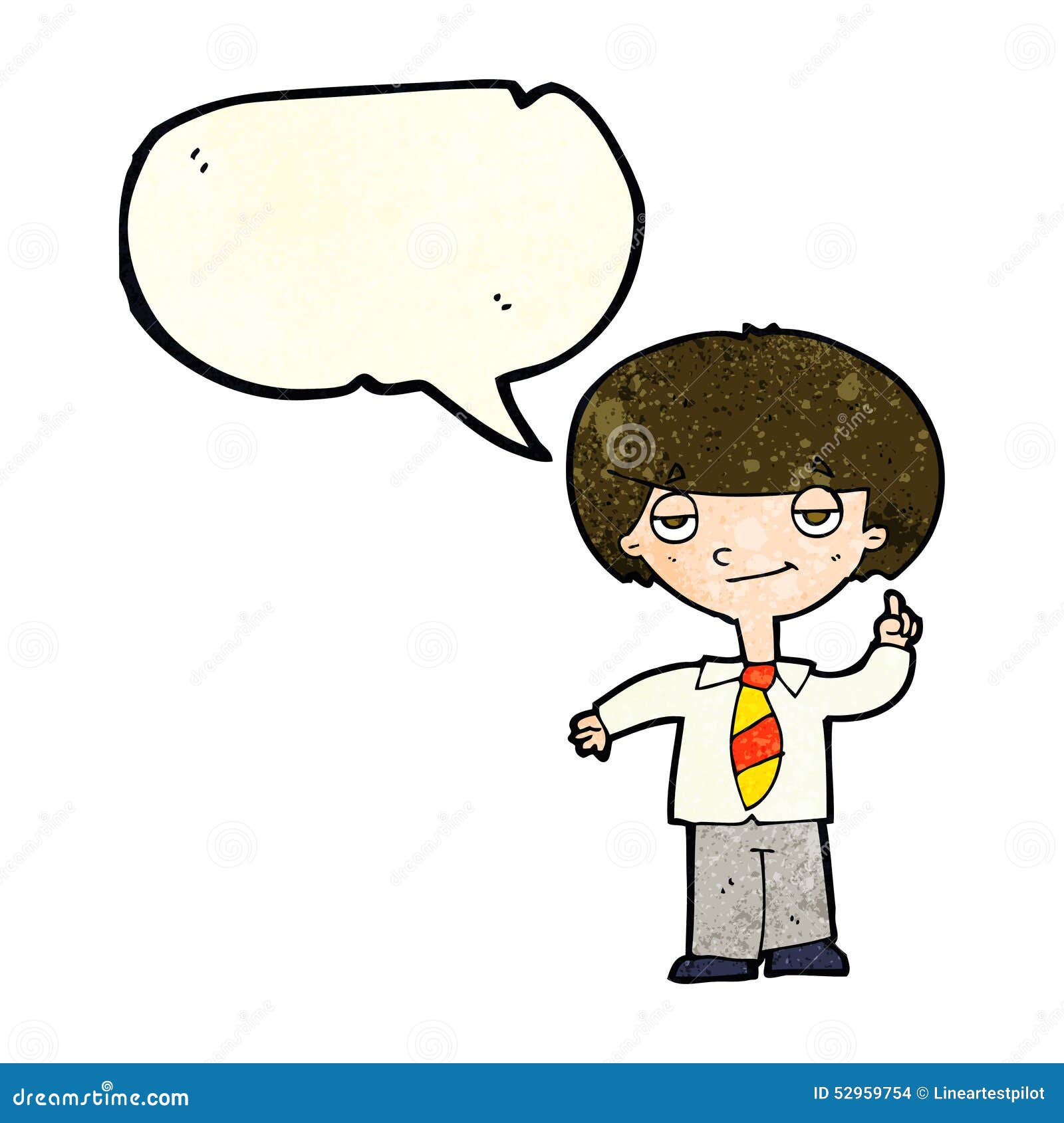 Cartoon School Boy Answering Question with Speech Bubble Stock ...