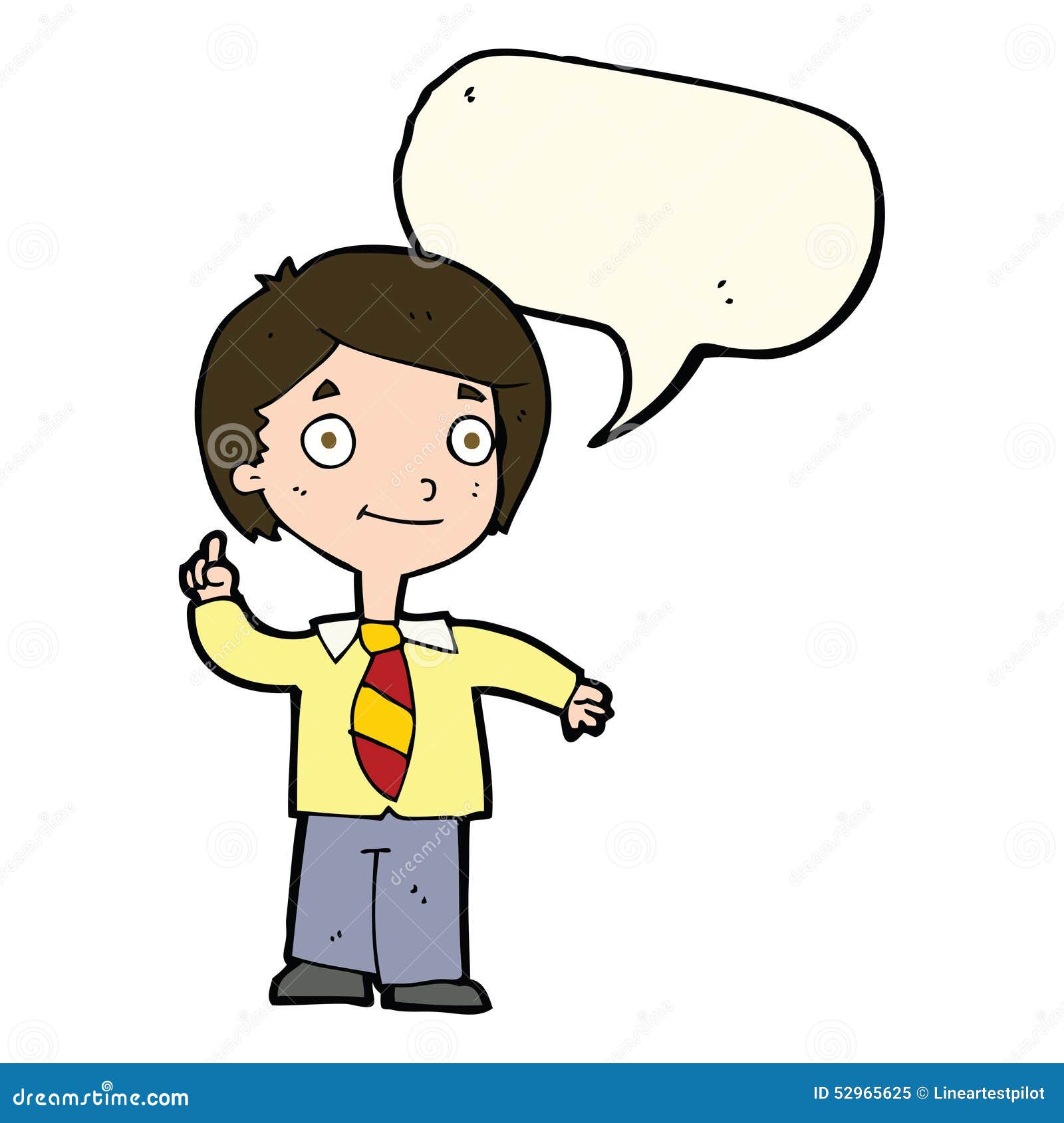 Cartoon School Boy Answering Question with Speech Bubble Stock ...