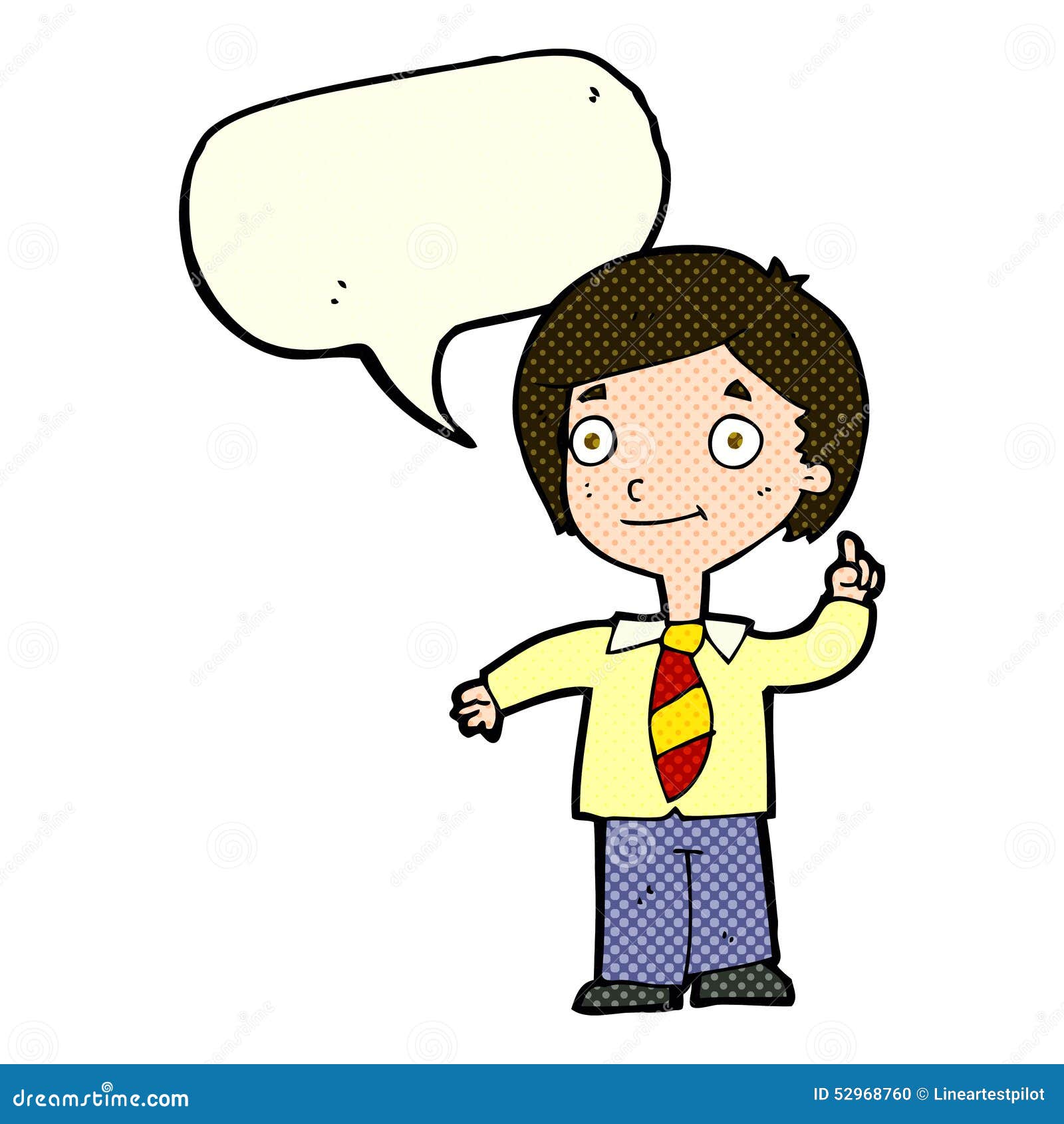 Cartoon School Boy Answering Question with Speech Bubble Stock ...